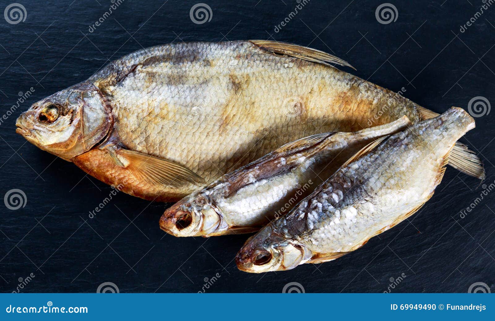 Salted Dry Fish Vobla on Blue Stone Background Stock Photo - Image of ...