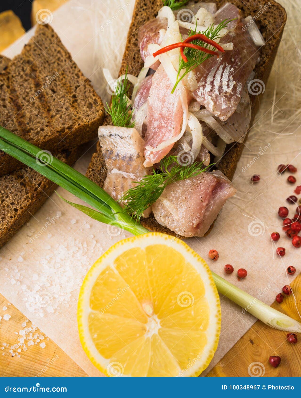 Salted Fish Served with Bread Stock Image - Image of closeup, dinner ...