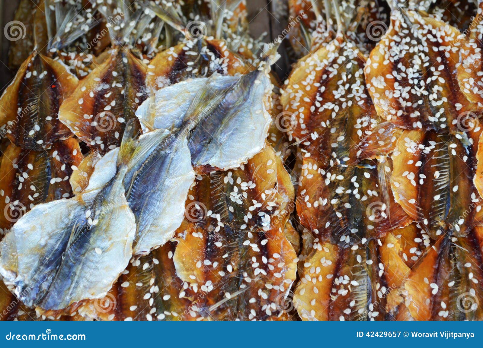 Salted fish with sesame stock image. Image of dead, hanging - 42429657