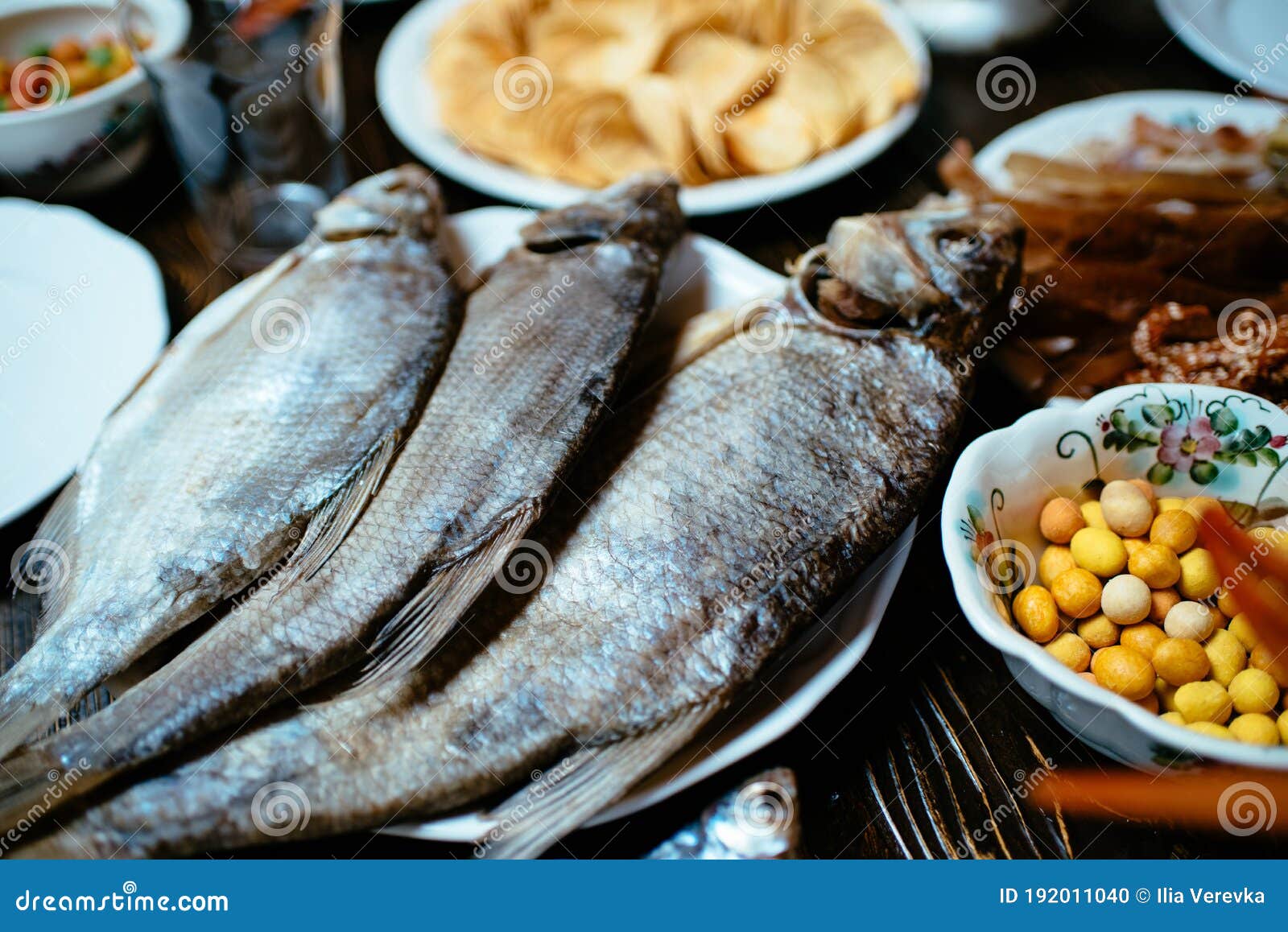 Salted Fish, Snacks on a Wooden Table Stock Photo - Image of lunch ...
