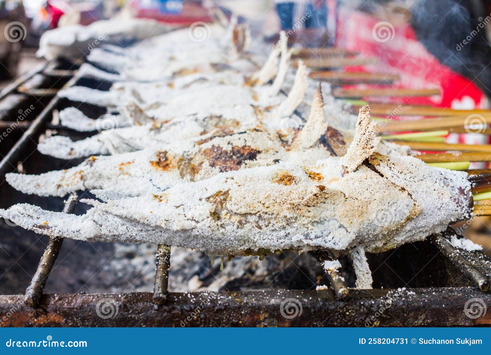 Salted Grill Snakehead Fish with Herbs Stock Image - Image of close ...