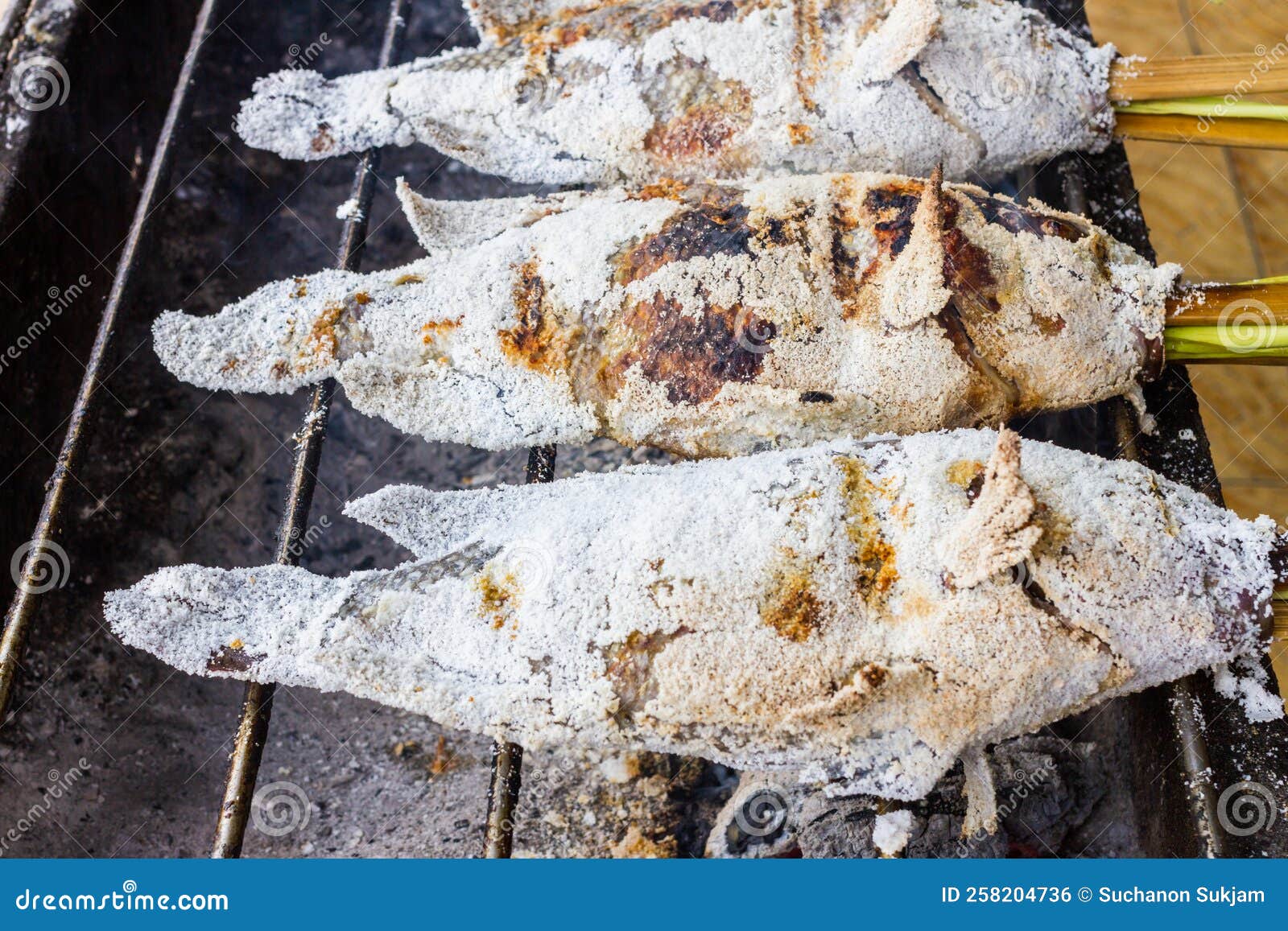 Salted Grill Snakehead Fish with Herbs Stock Photo - Image of fish ...