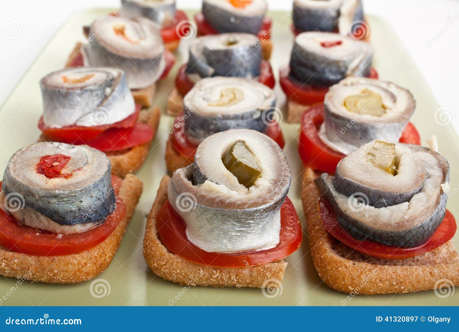Salted Herring Canapes stock image. Image of group, closeup - 41320897