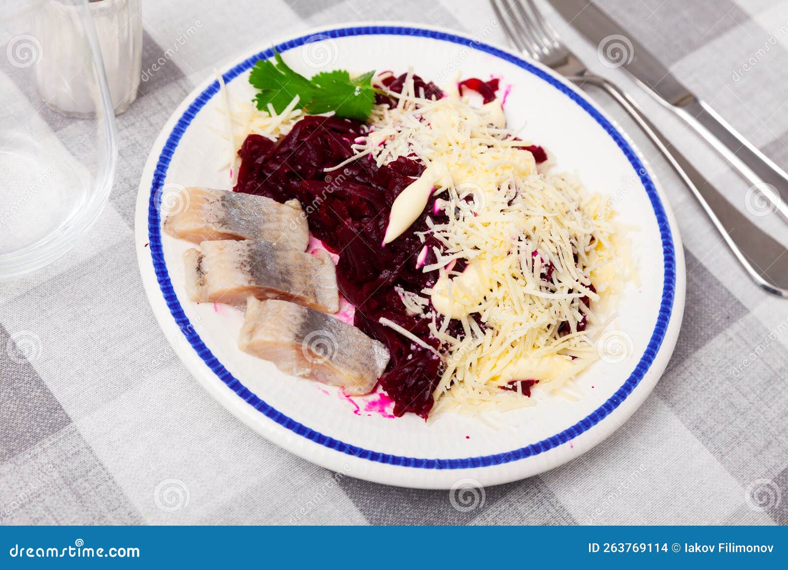 Beetroot Served with Cheese and Pickled Mackerel Stock Photo - Image of ...