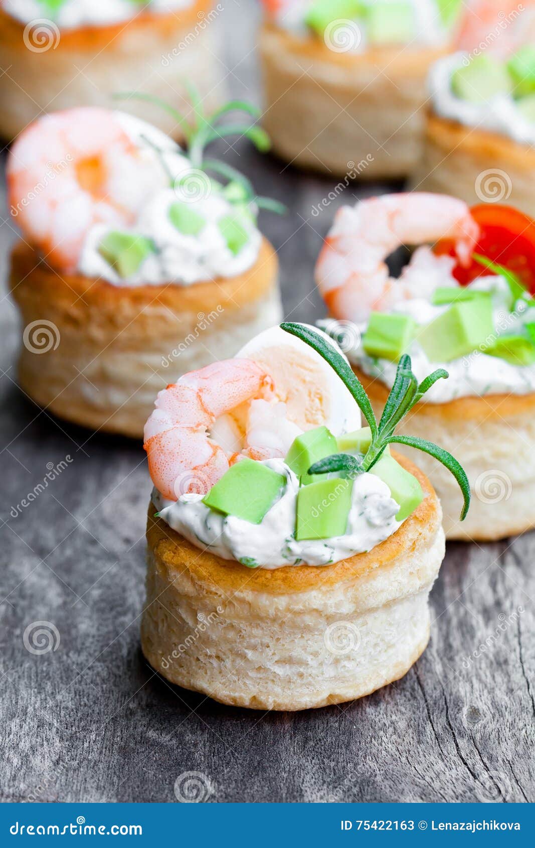 Salted Puff Pastry Stuffed With Cream Cheese And Prawns Stock Image ...