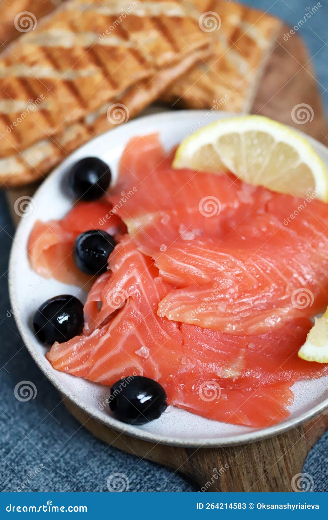 Salted Salmon Fillet with Lemon and Olives Stock Image - Image of ...