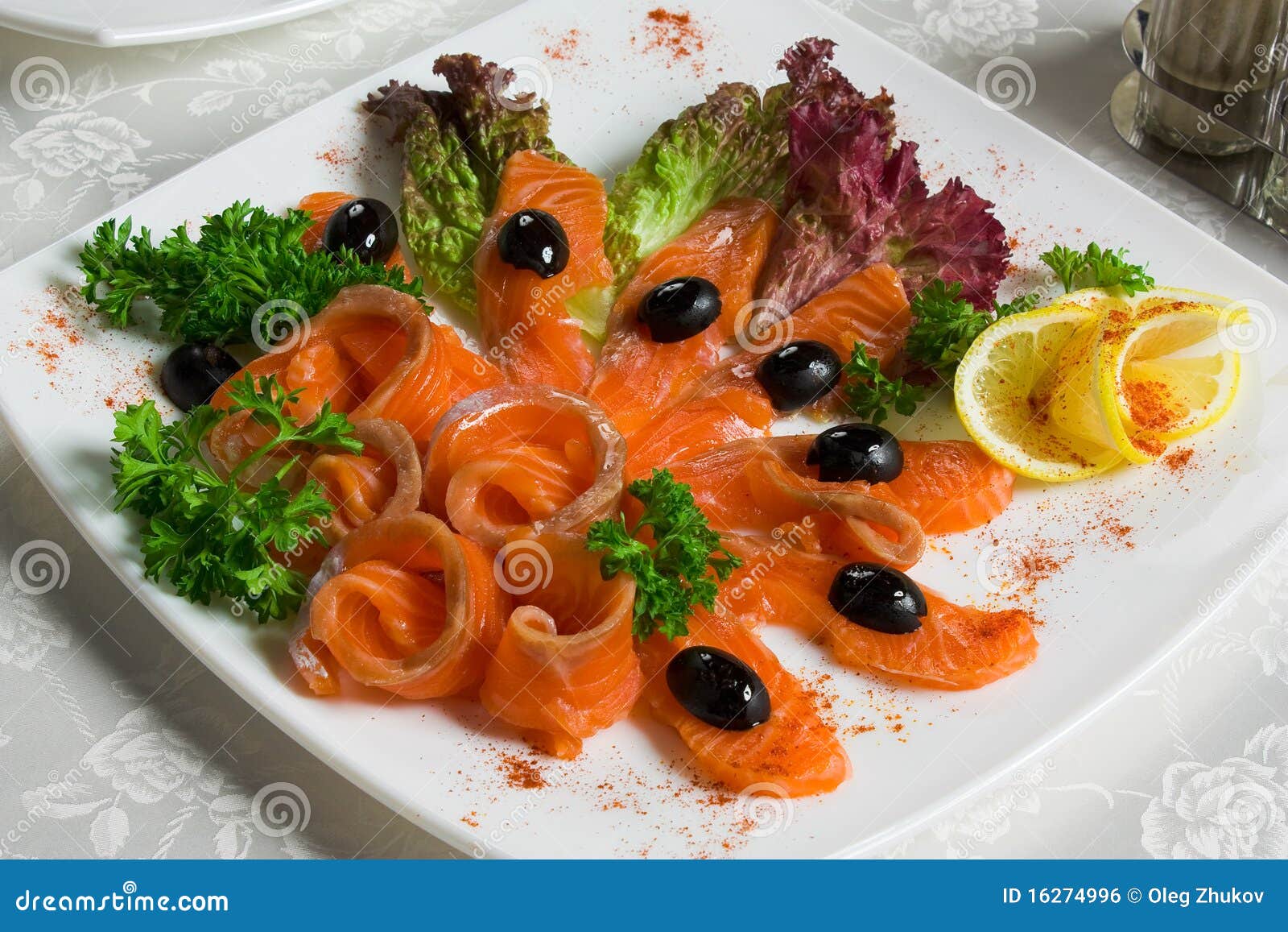 Salted Salmon Sliced on a Plate Stock Photo - Image of lemon, salmon ...