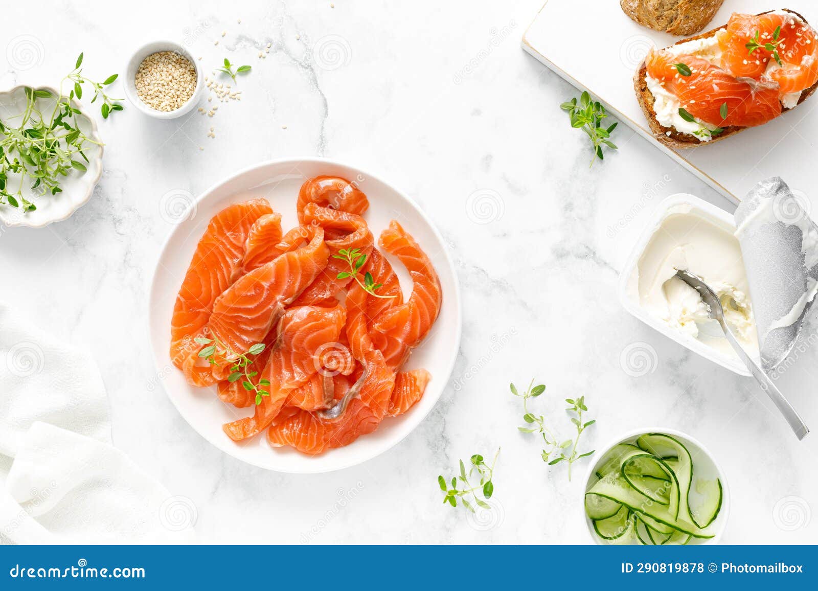 Salted Salmon Sliced on Plate on a White Background, Top Down View ...
