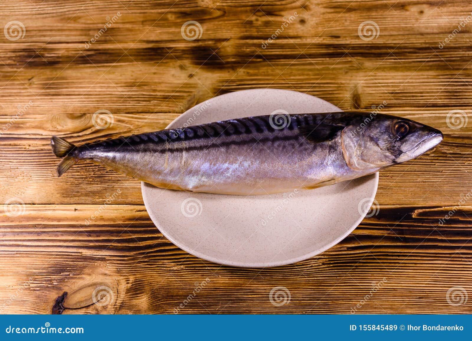 Salted Scomber Fish on a Ceramic Plate on Wooden Table Stock Image ...