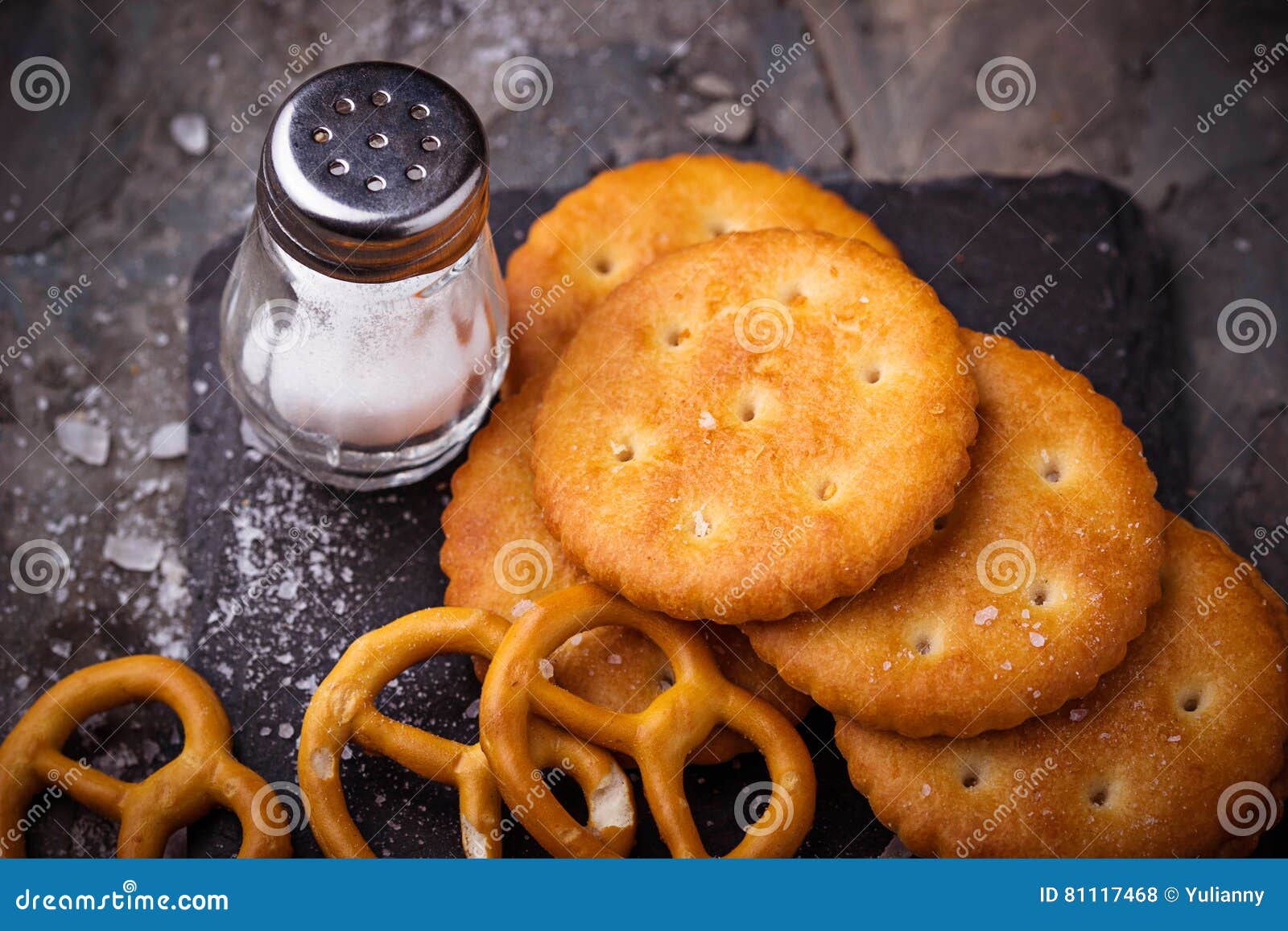Salted Snacks Pretzel and Cracker Stock Photo - Image of food, salt ...