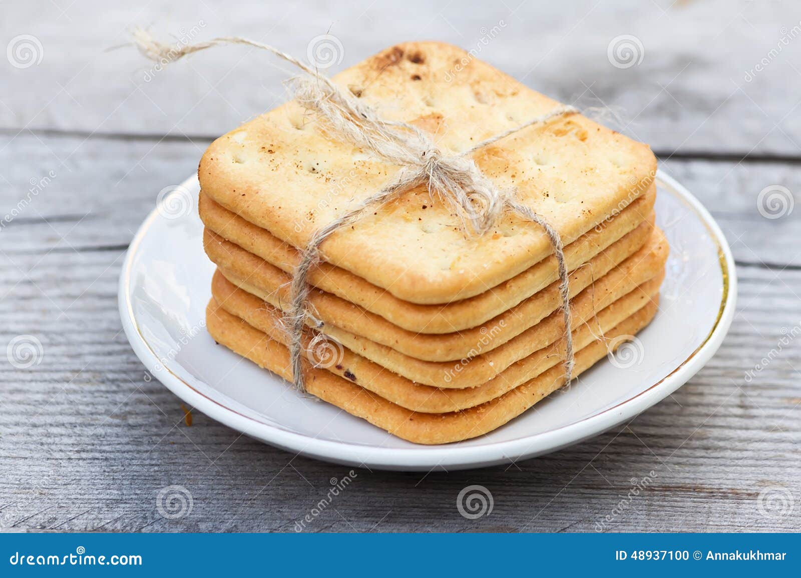 Saltine Crackers on a Plate on White Table Stock Photo - Image of dough ...
