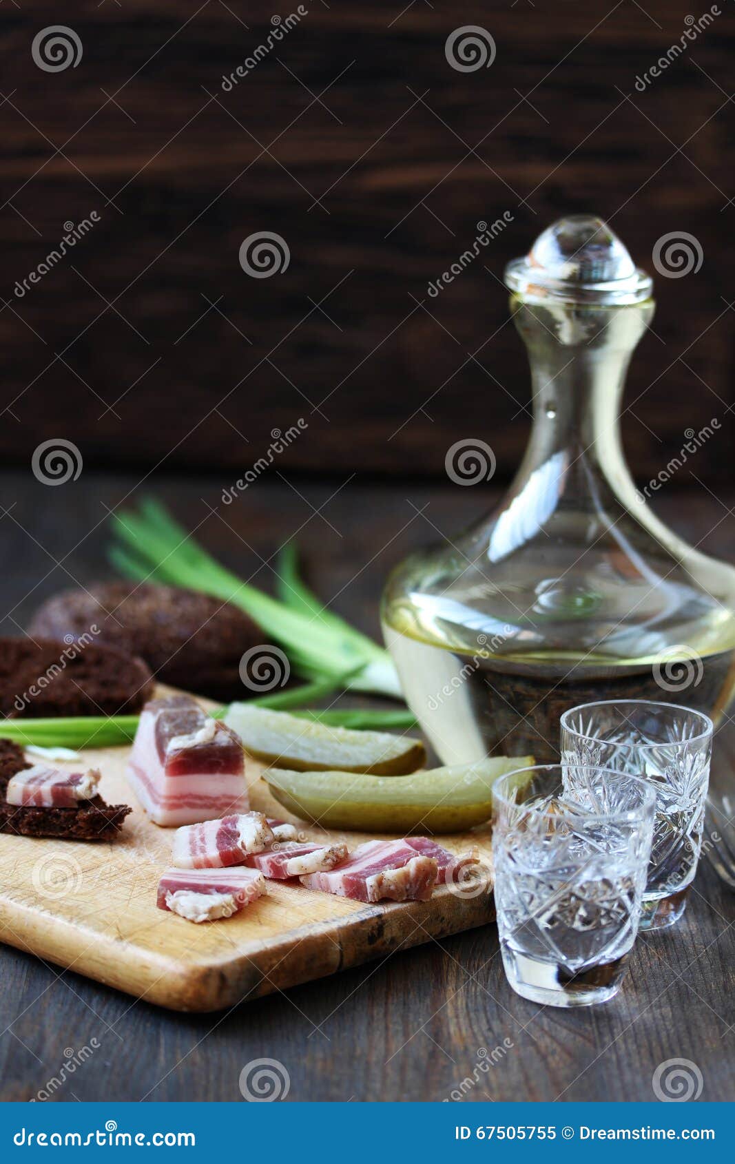 Salty Bacon Appetizer Russian Vodka Stock Image - Image of drink, black ...