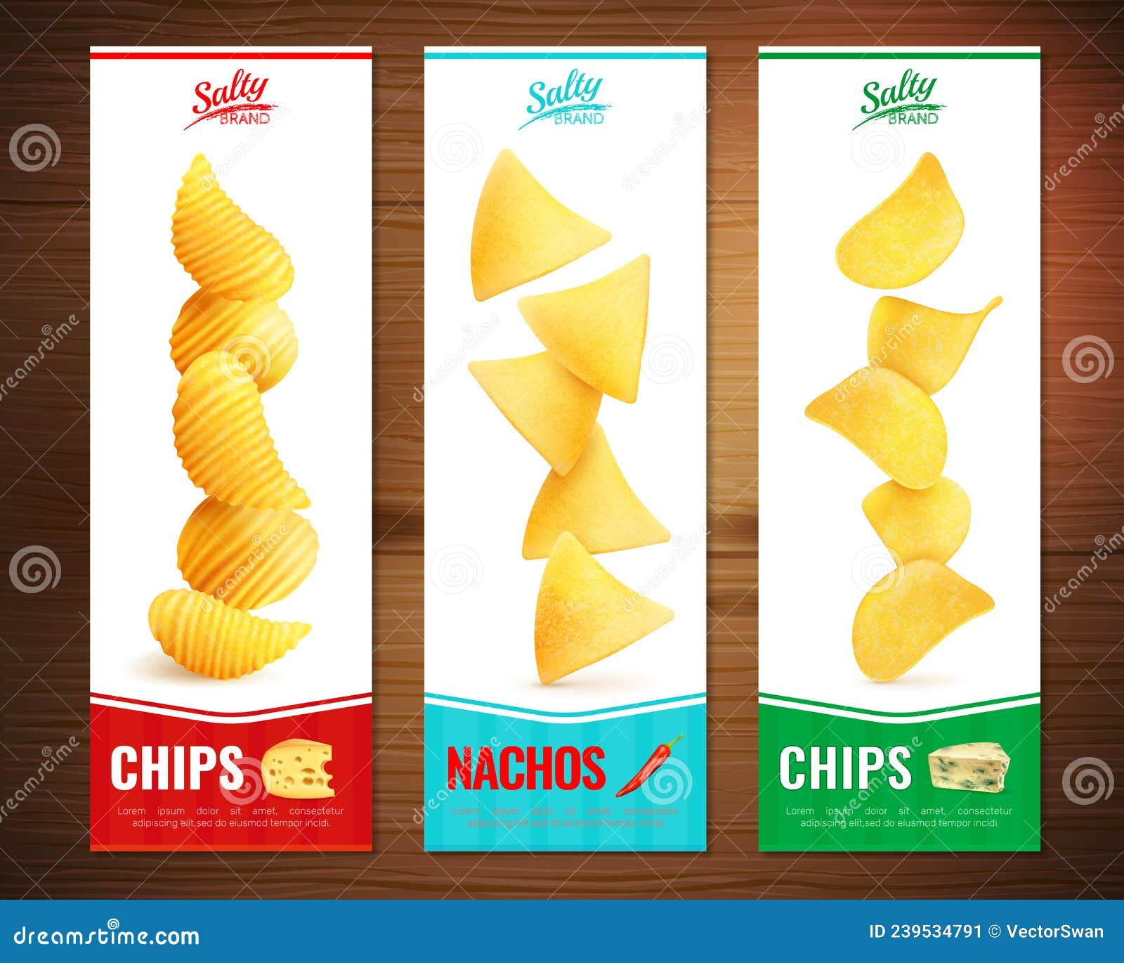Salty Chips Vertical Banners Stock Vector - Illustration of product ...