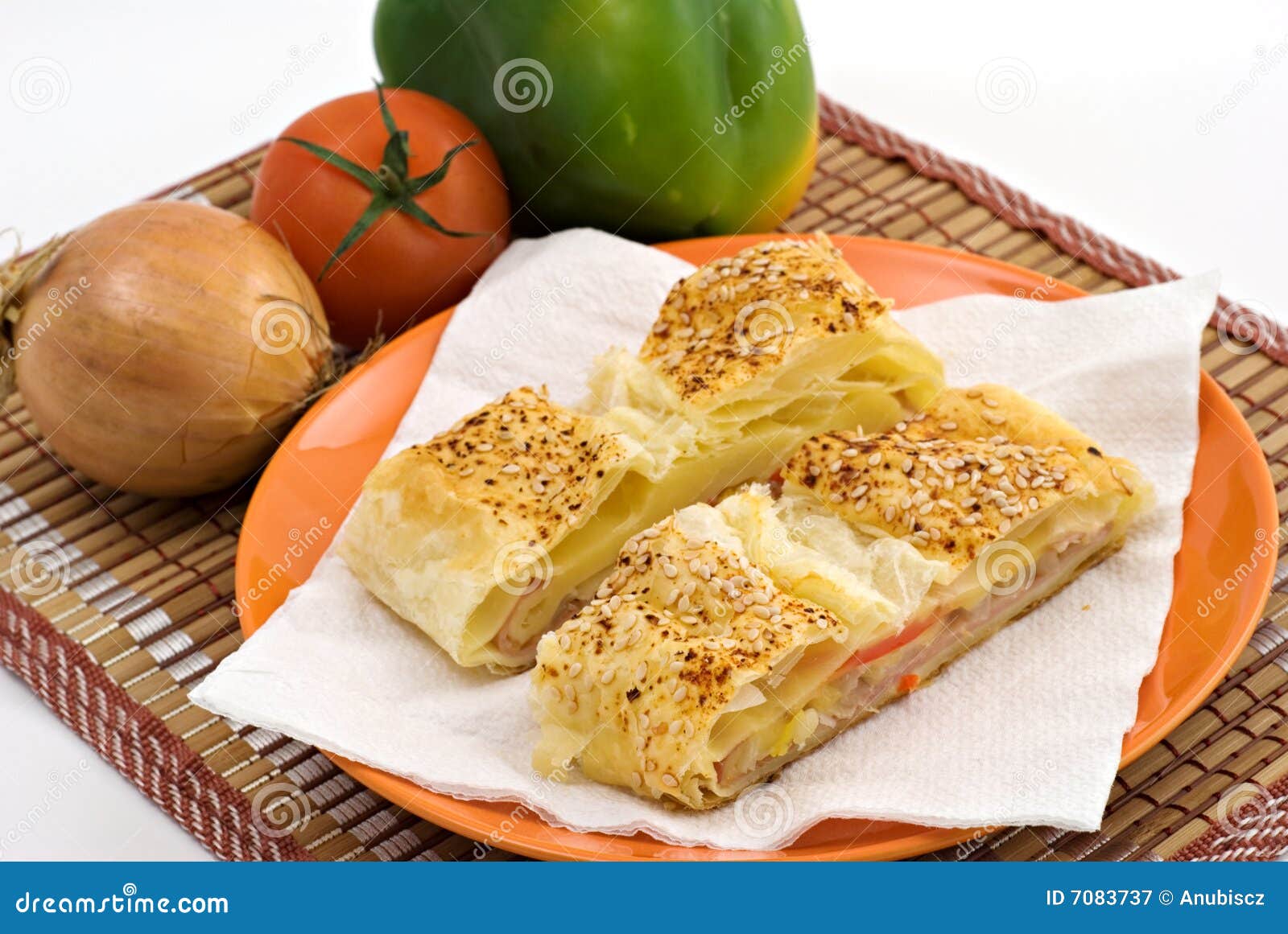 Salty Ham Strudel with Sesame Stock Image - Image of cake, snack: 7083737