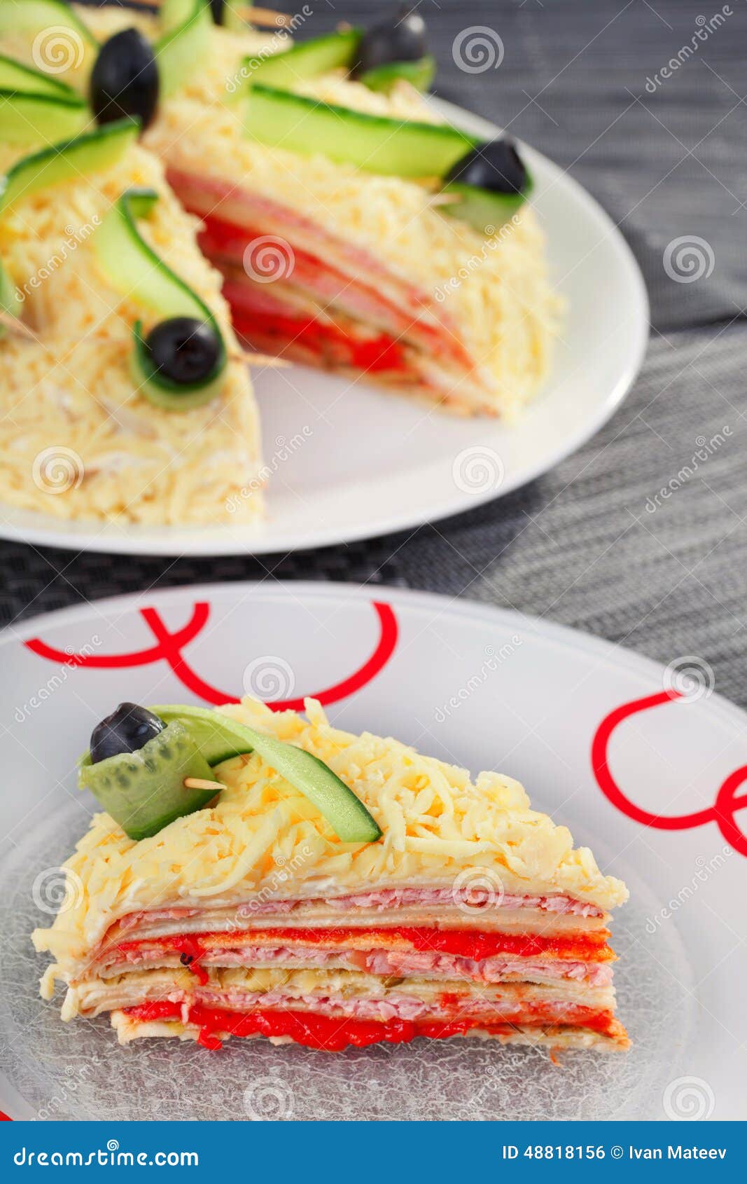 Salty pancake cake stock photo. Image of shot, cucumbers - 48818156