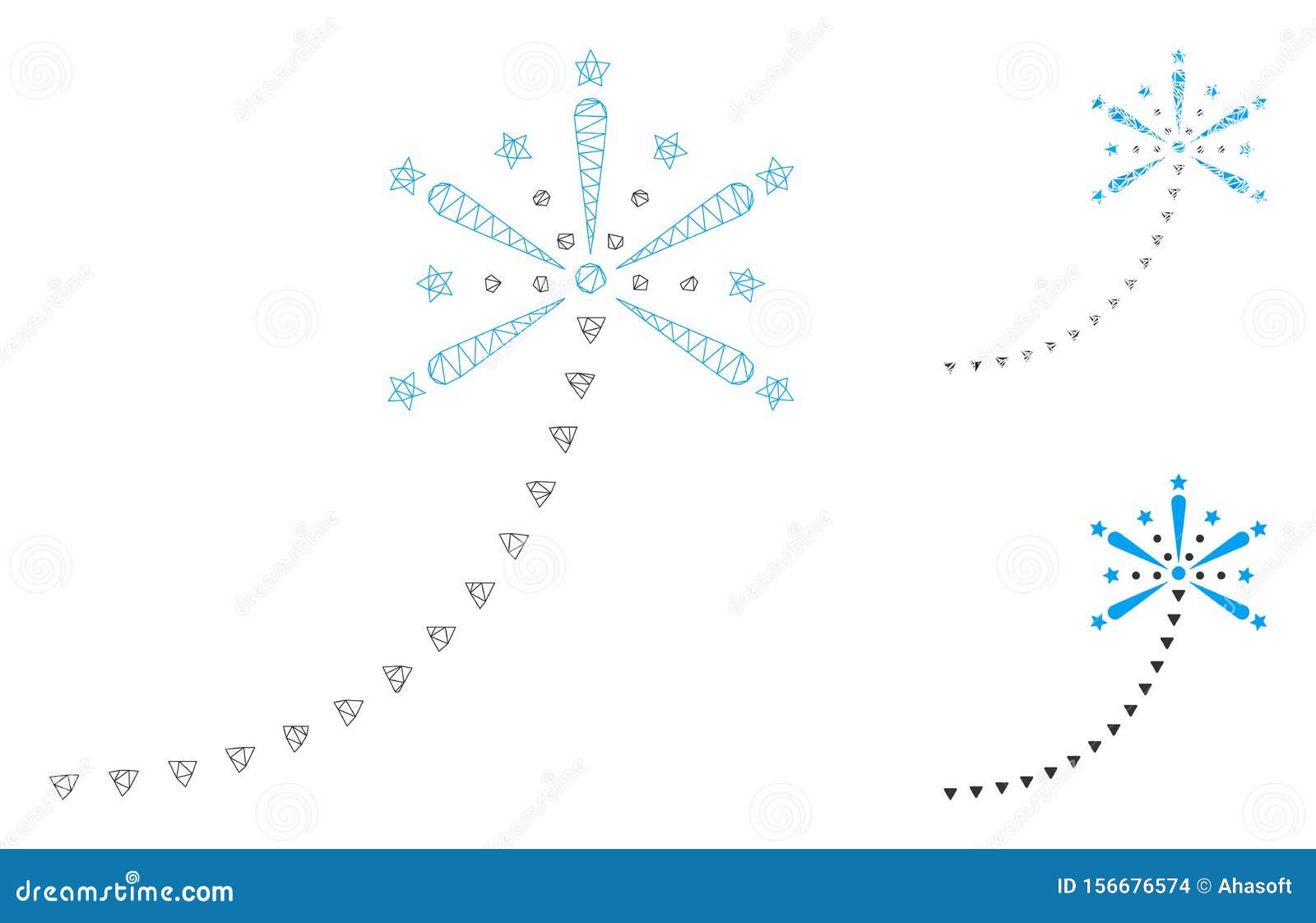 Salute Fireworks Trace Vector Mesh Network Model and Triangle Mosaic ...
