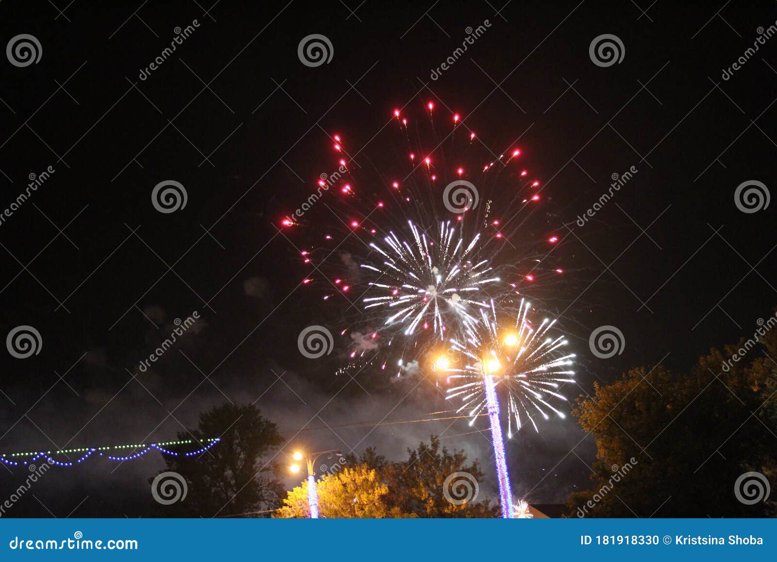 Salute at Night One or Two Large Fireballs of Fireworks Exploded in the ...
