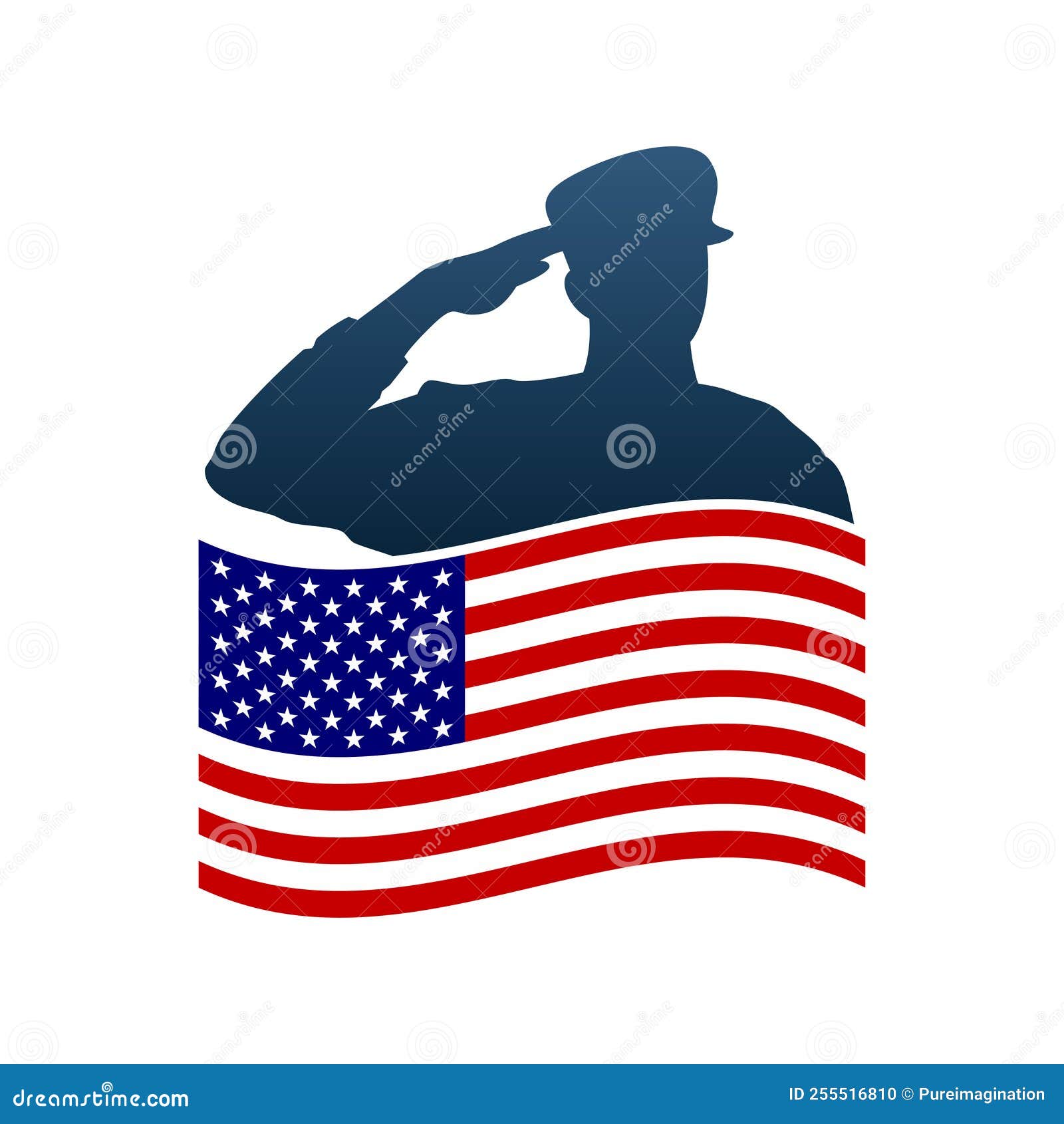 Saluting Soldier Silhouette with American Flag Stock Vector ...