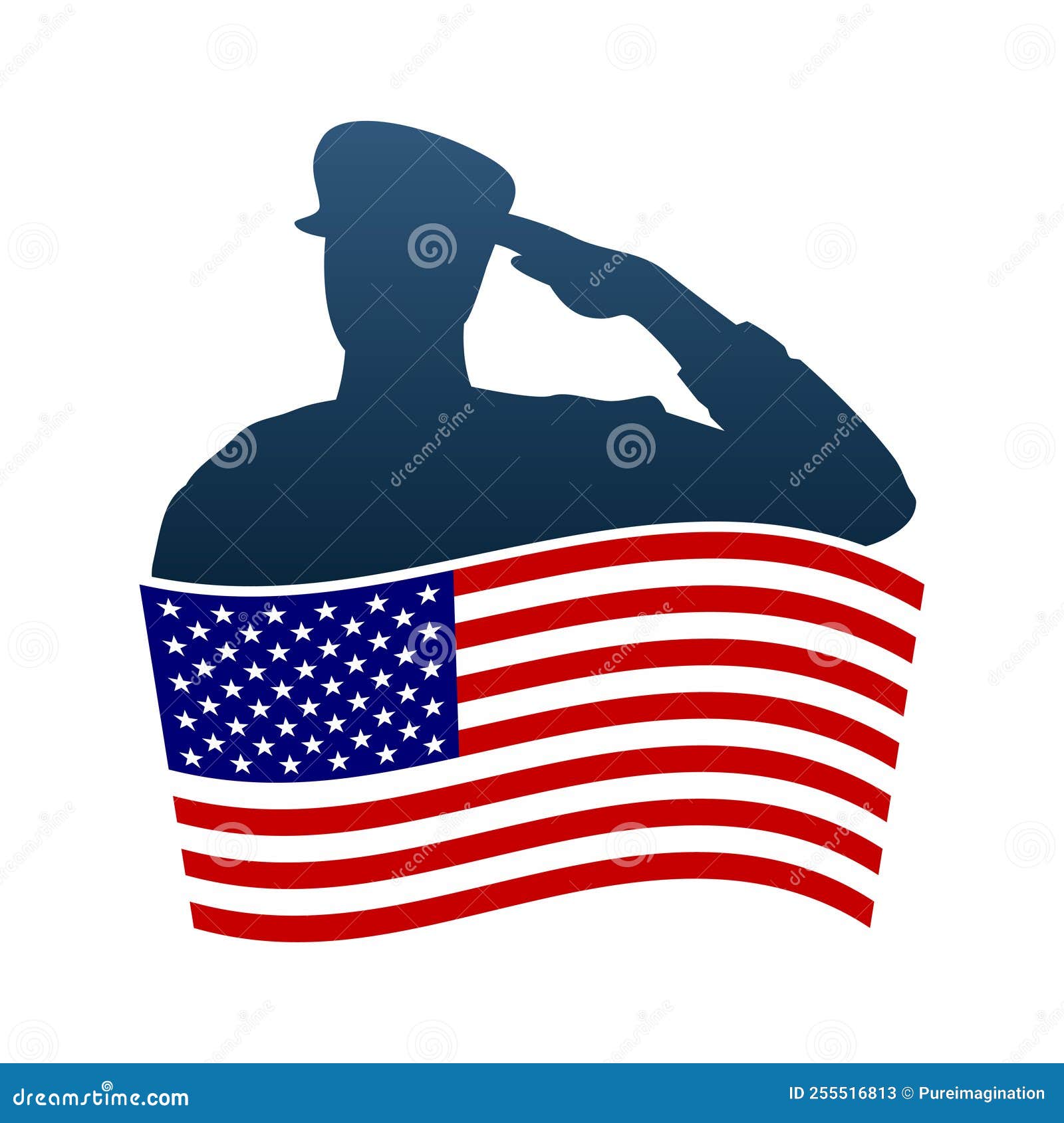 Saluting Soldier Silhouette with American Flag Stock Vector ...