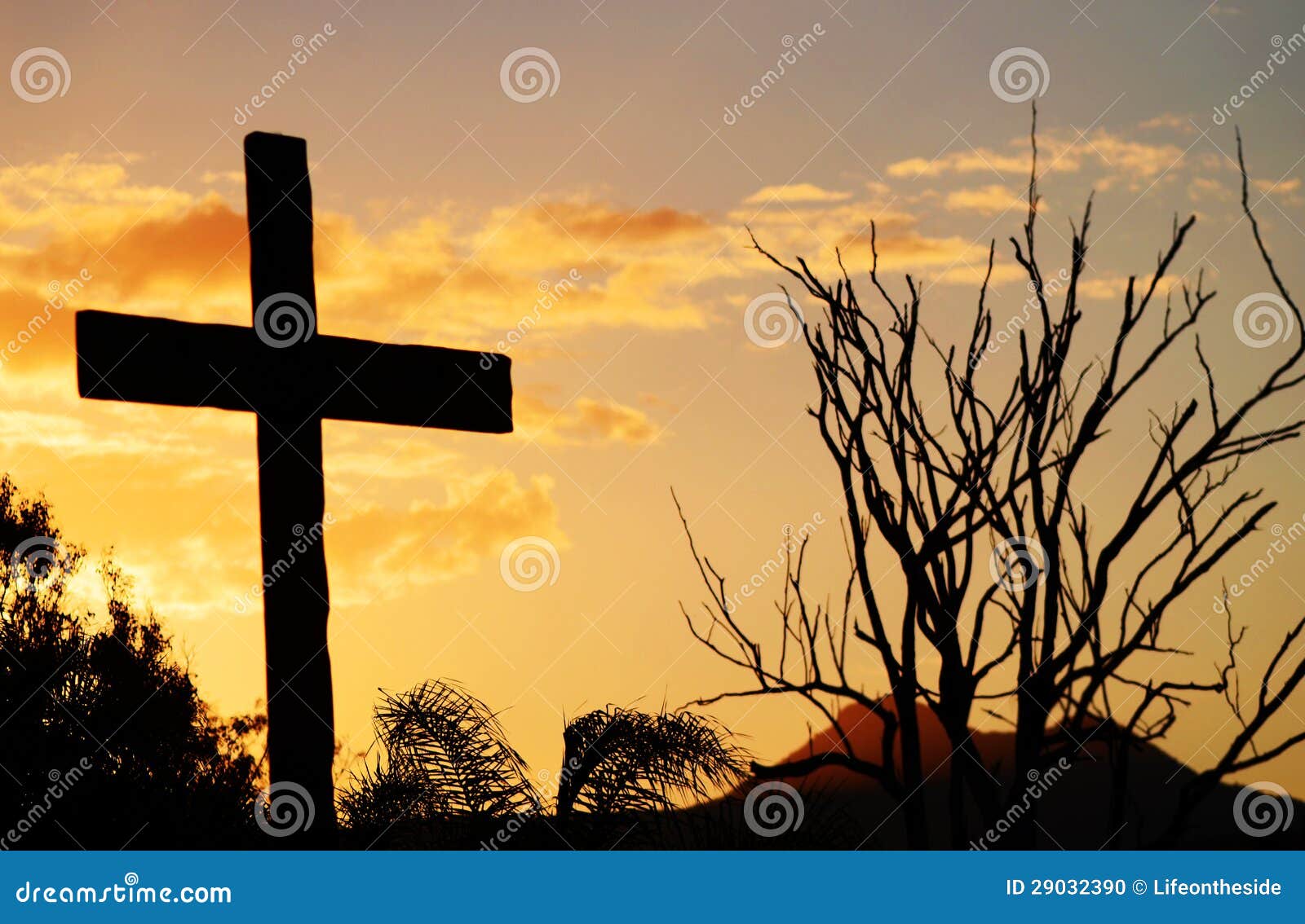 Salvation Cross of Christ on Hill at Sunset Stock Photo - Image of ...