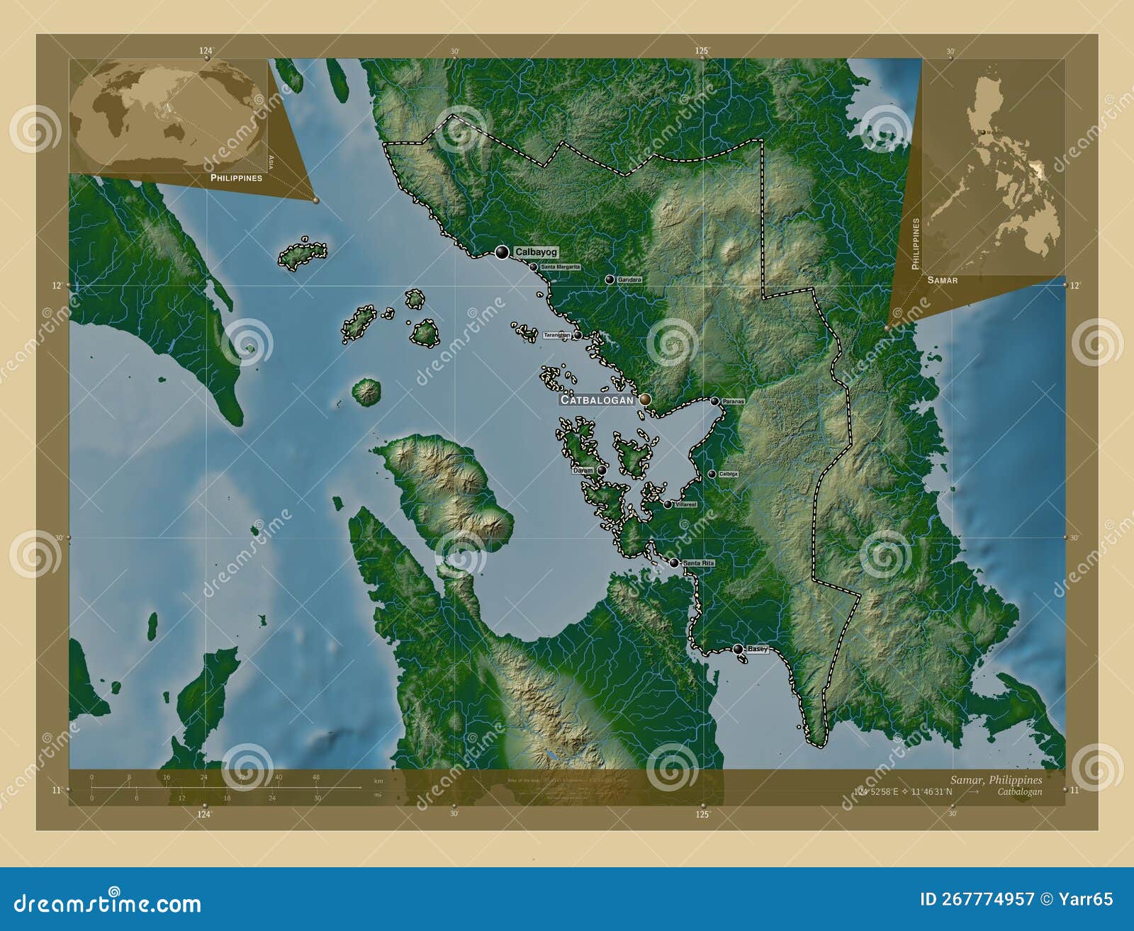 Samar, Philippines. Physical. Labelled Points of Cities Stock ...
