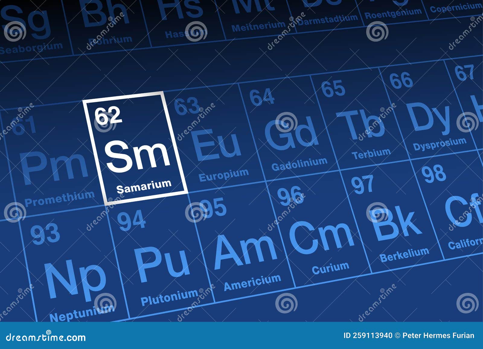 Samarium on Periodic Table of the Elements, with Element Symbol Sm ...
