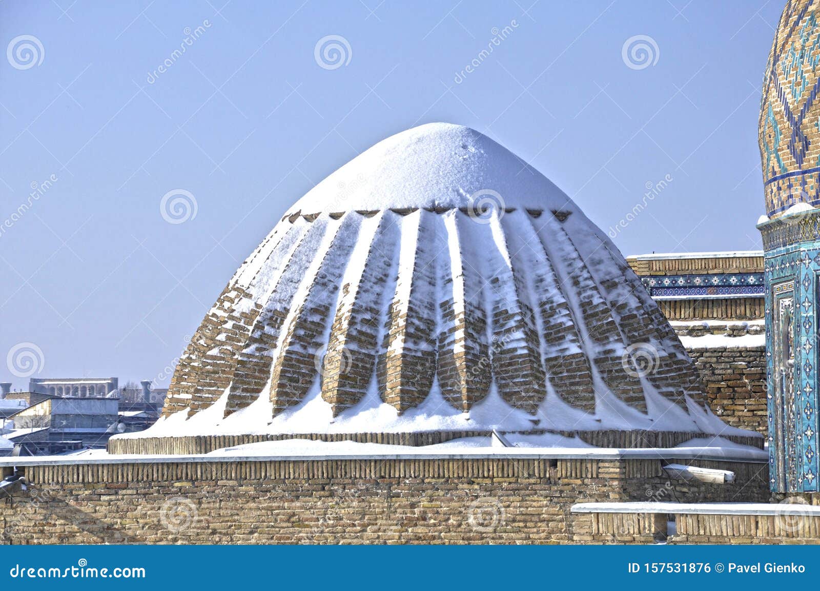 Samarkand. Blue Domes in Winter Stock Photo - Image of monuments ...