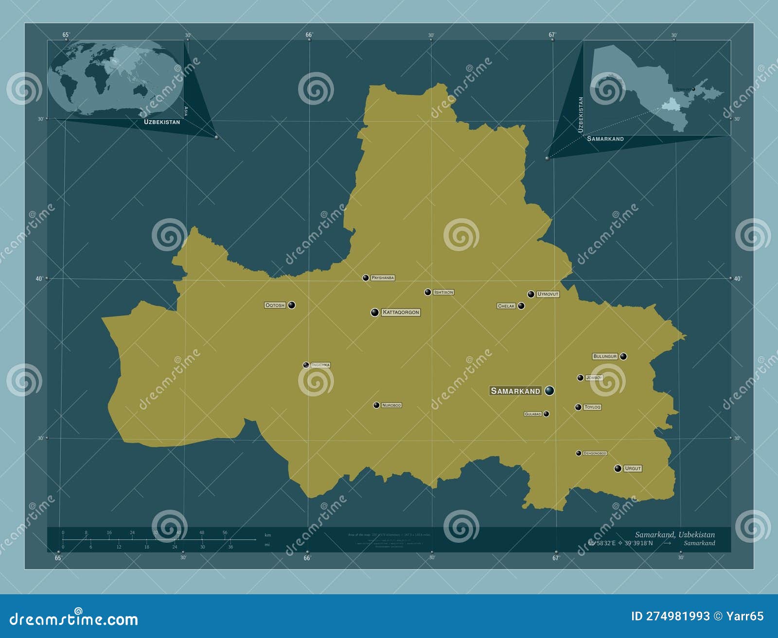 Samarkand, Uzbekistan. Solid. Labelled Points of Cities Stock ...