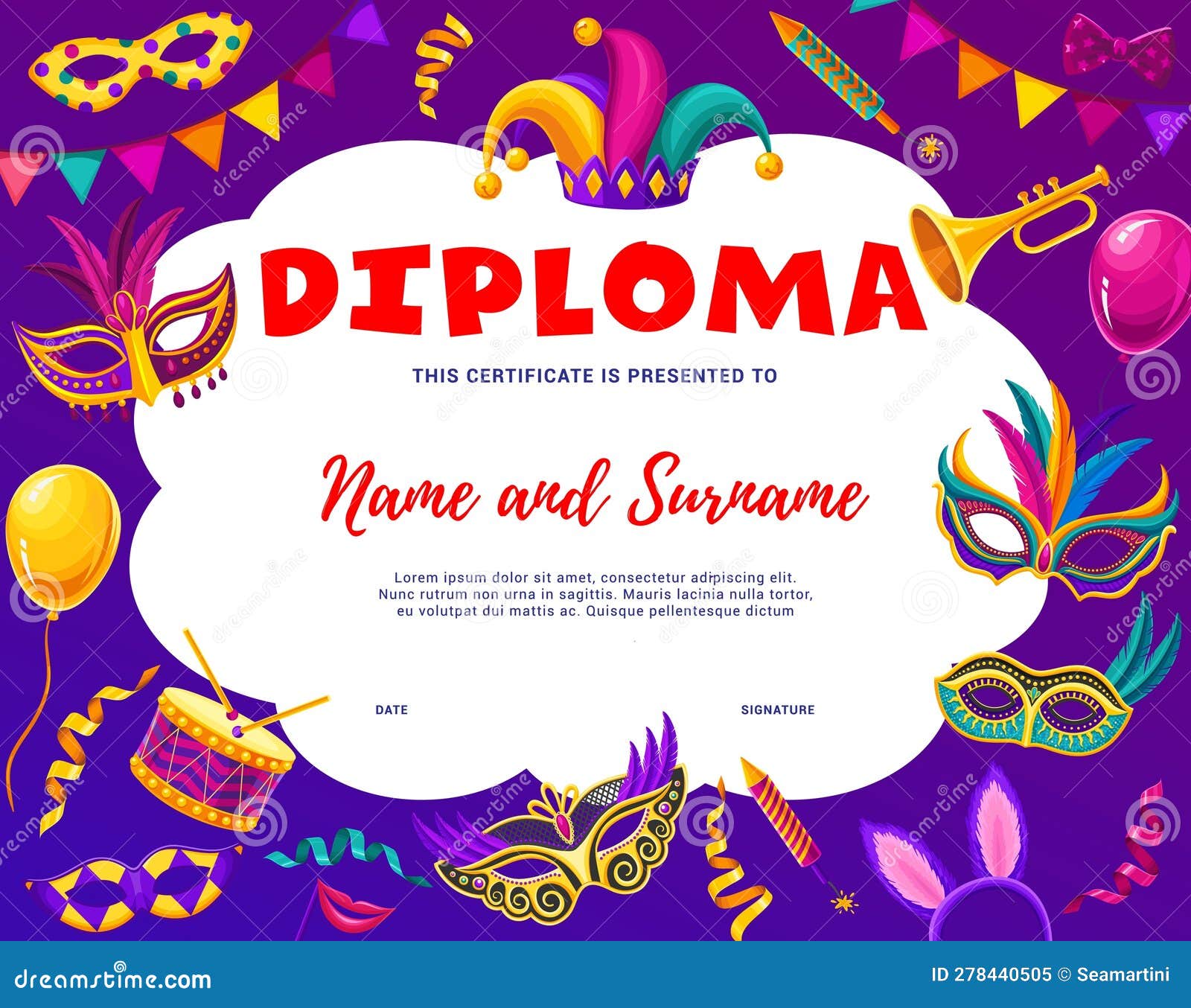 Samba Dancer Diploma with Carnival Objects Stock Vector - Illustration ...