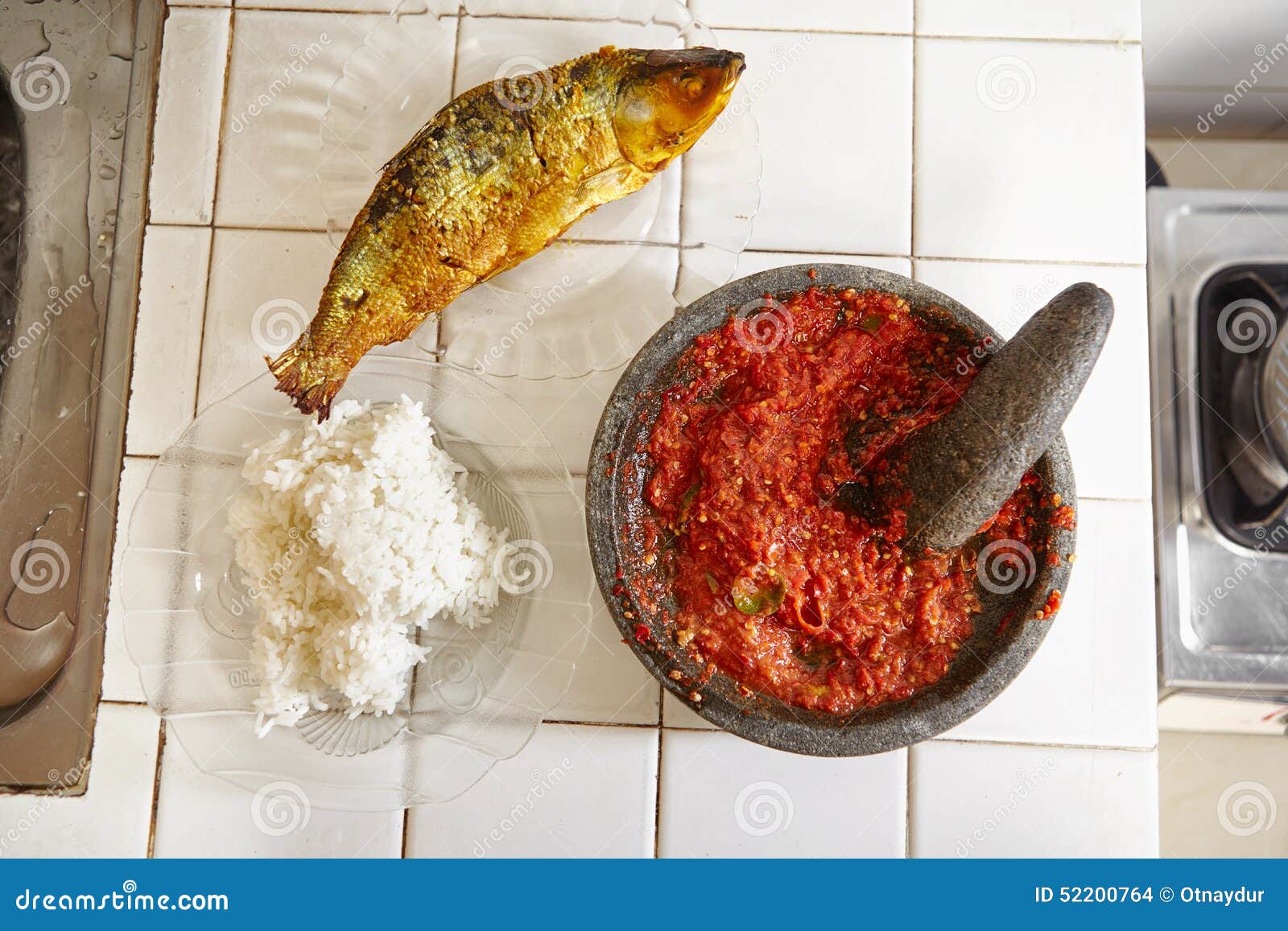 Sambal, Fried Fish and Steam Rice Stock Photo - Image of life, side ...