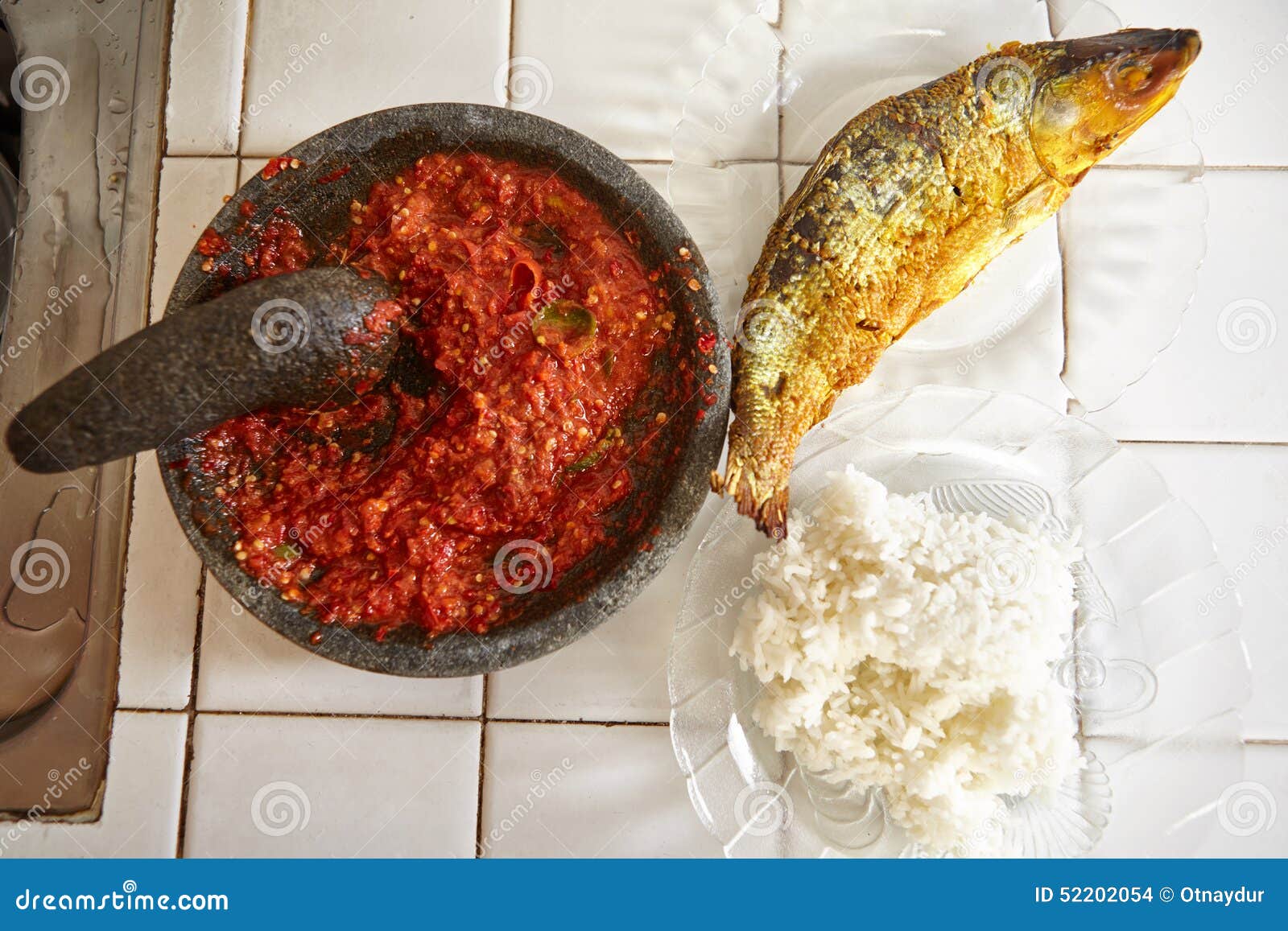 Sambal, Fried Fish and Steam Rice Stock Photo - Image of paste, dish ...