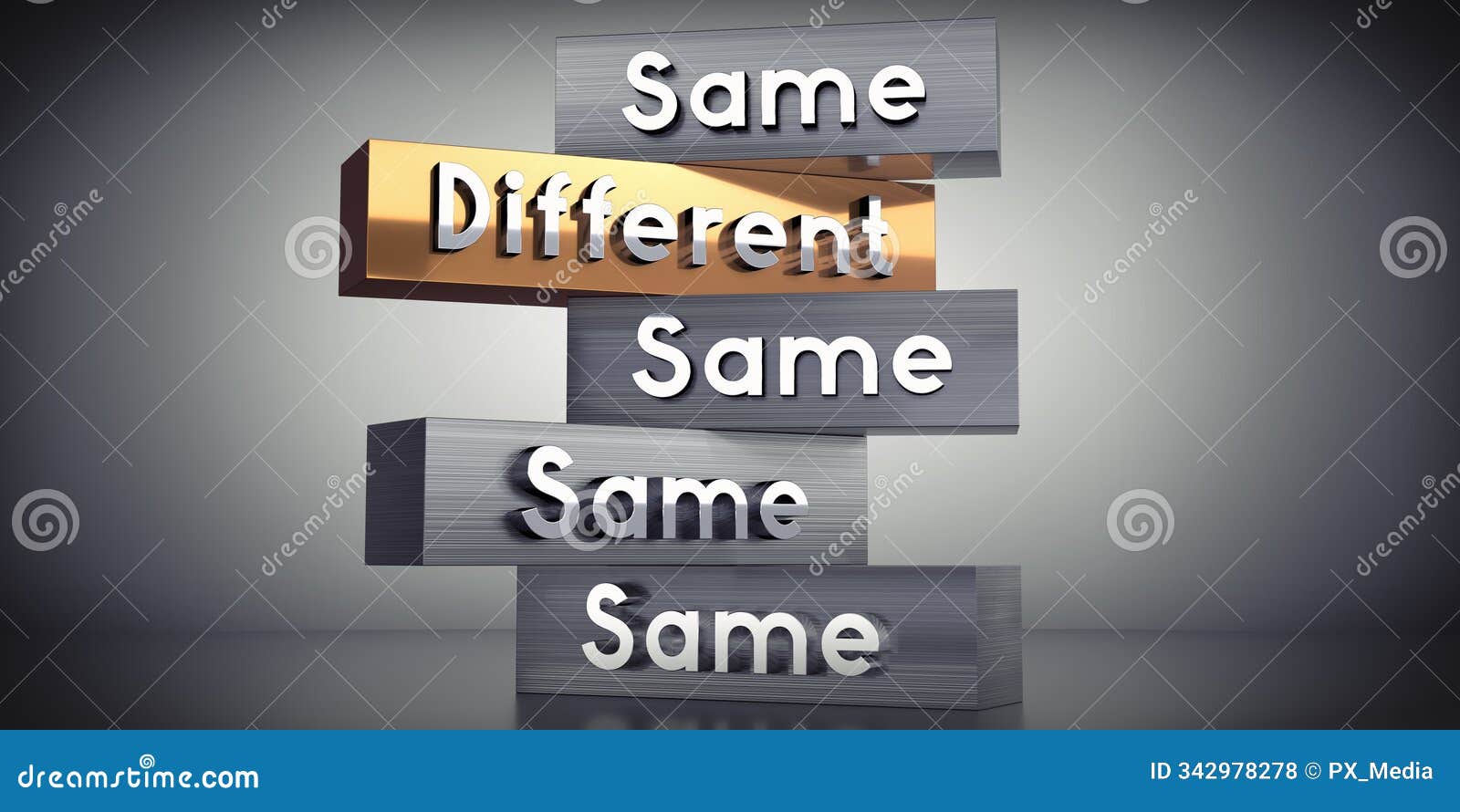 Same, Same, Same, Same, Different - Words on Metal Blocks Stock ...