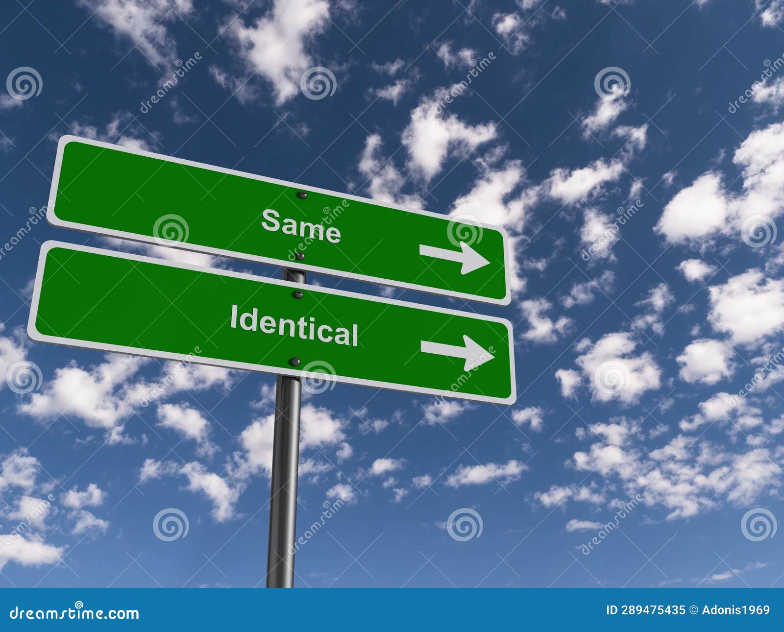Same - Identical Traffic Sign on Blue Sky Stock Image - Image of ...