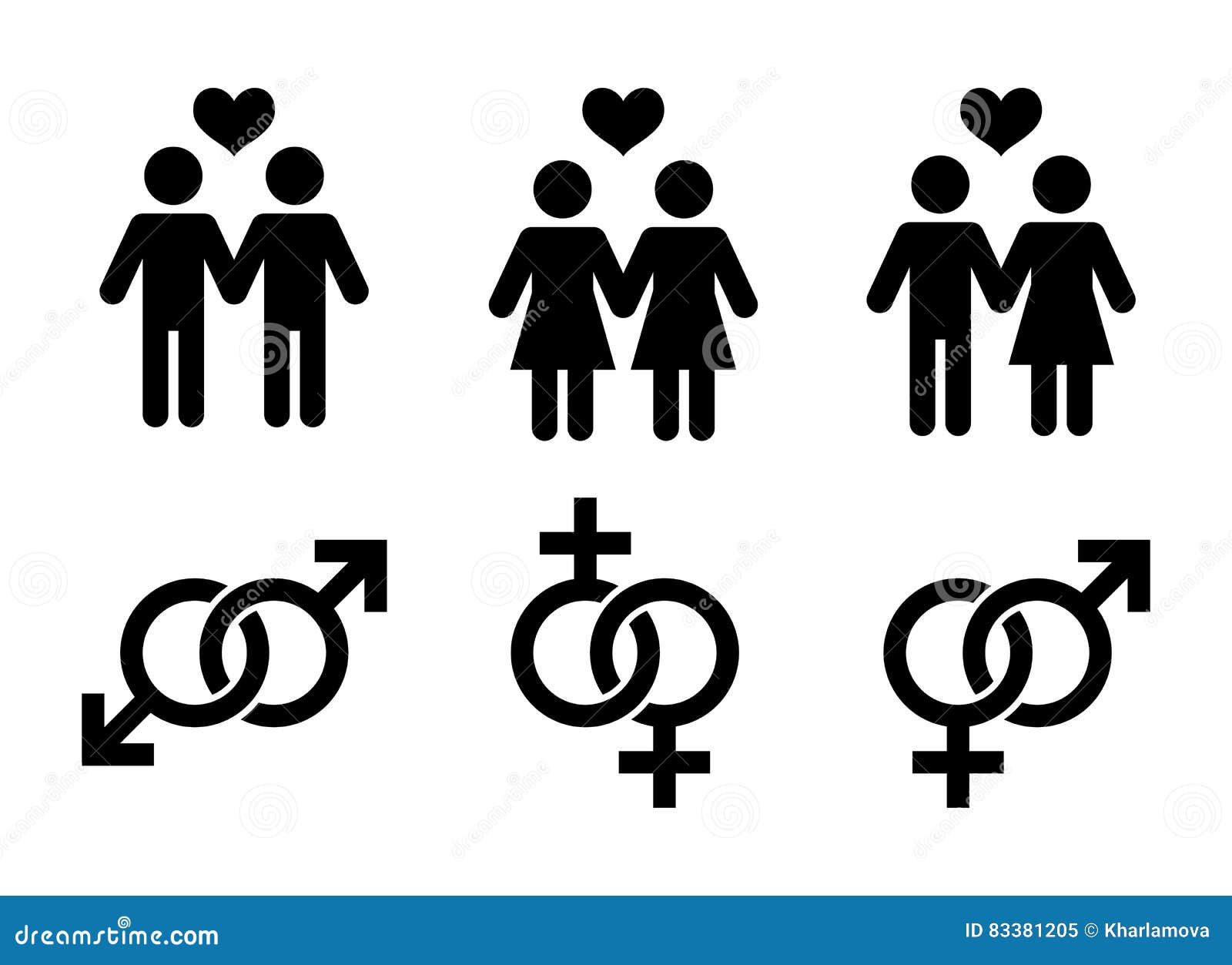 Same Sex Couples Flat Icon Stock Vector Illustration Of Black Heart