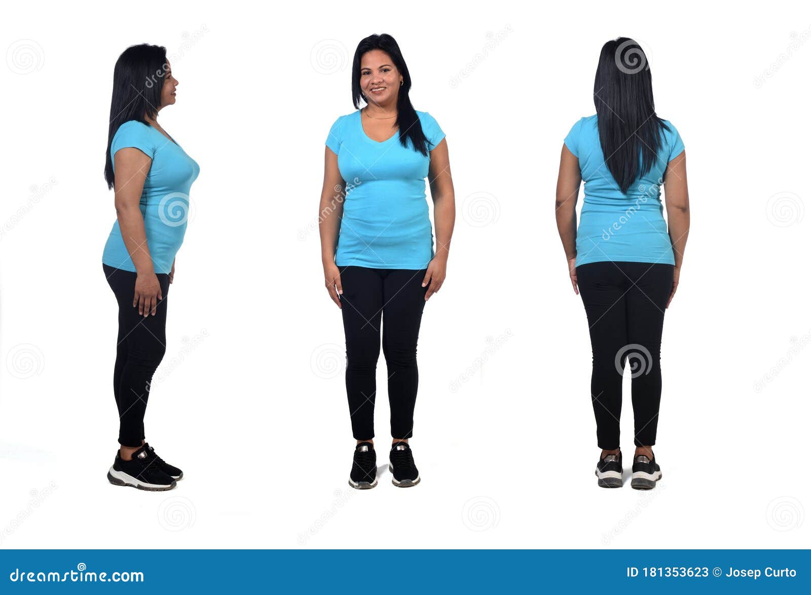 Same Woman View of Front,back and Profile on White Background Stock ...