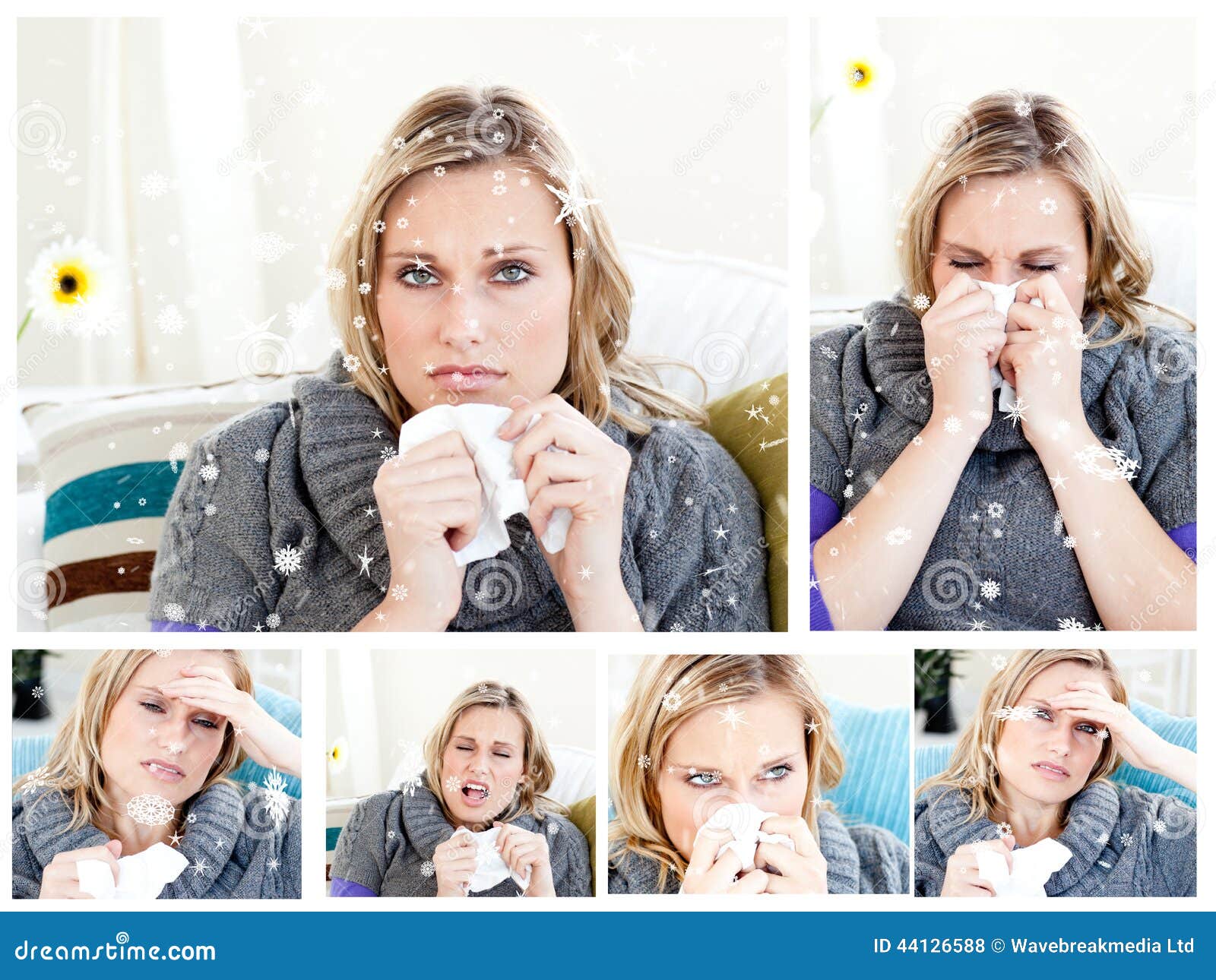 Samengesteld Beeld Van Collage Van Een Vrouw Die Een Koude Hebben Stock ...