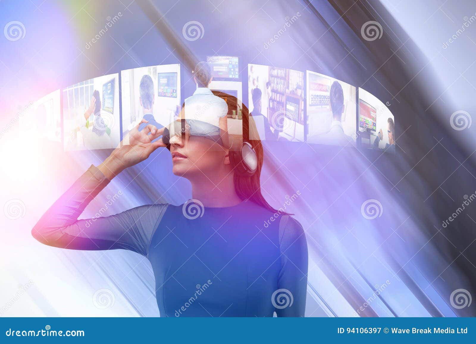 Samengesteld Beeld Van Vrouw Die Virtueel Werkelijkheidsglas Dragen ...