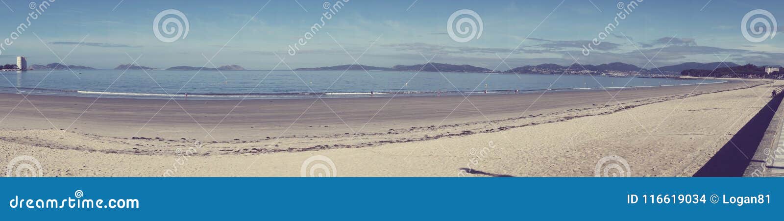 Samil Beach Panorama in Vigo, Spain Stock Photo - Image of town, samil ...