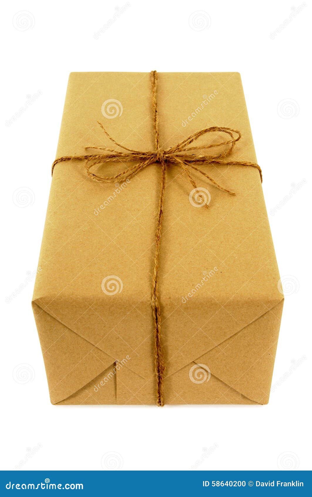 Samll Paper Parcel or Package Tied Up with String, Isolated, Vertical ...