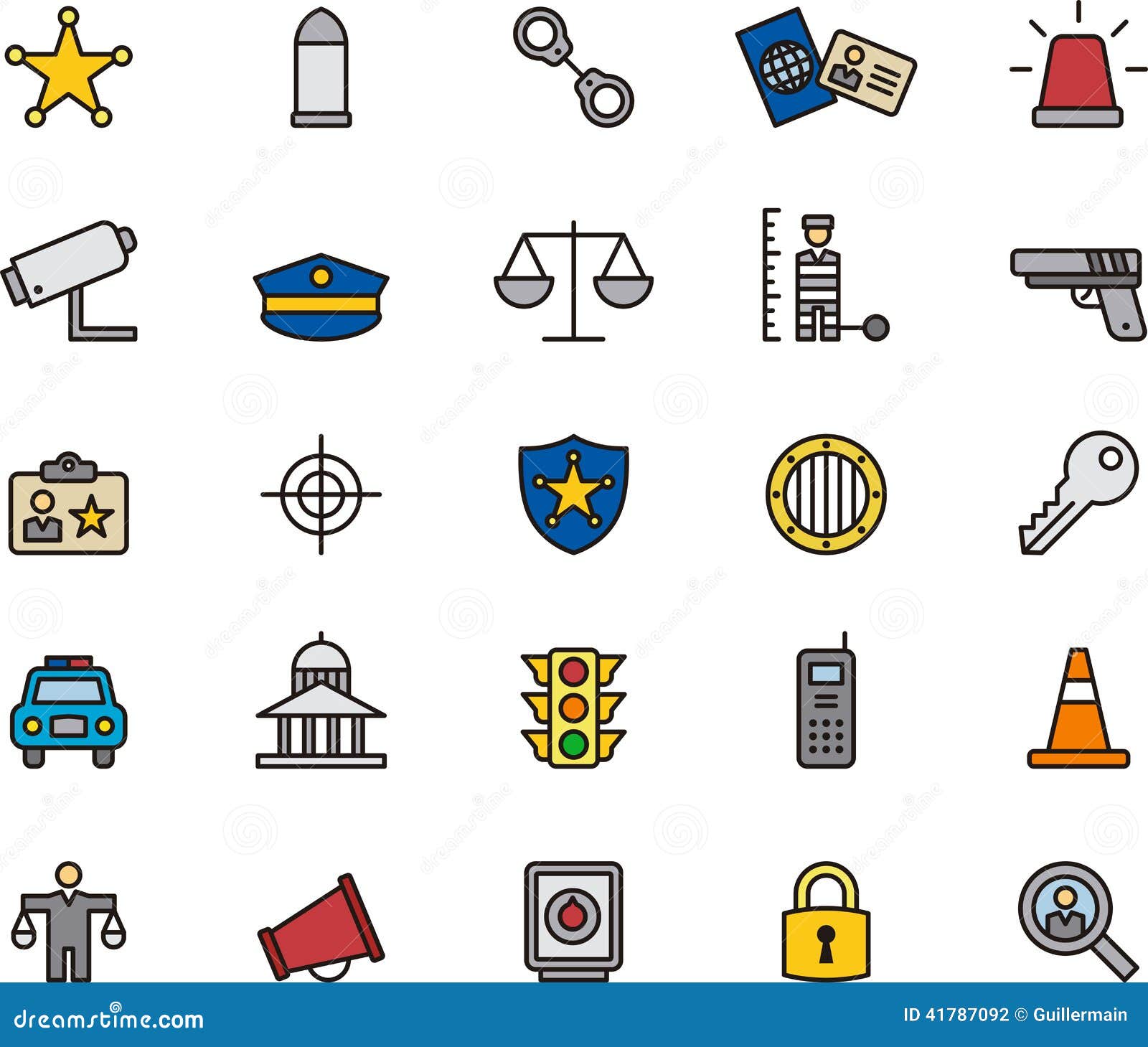 Sammlung Gesetz Und Gerechtigkeit Icons Vektor Abbildung - Illustration ...