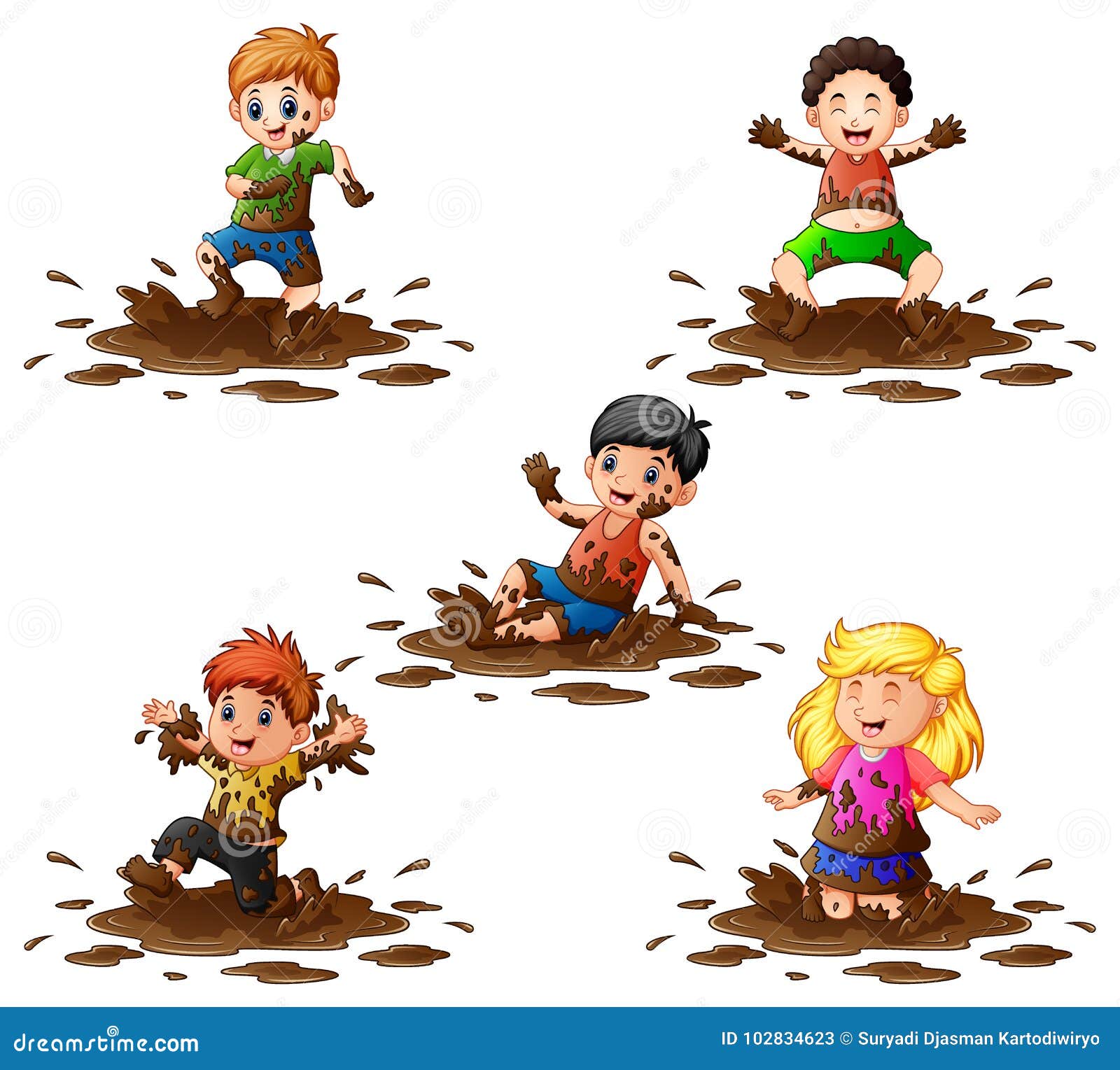 Sammlung Kinder, Die Im Schlamm Spielen Vektor Abbildung - Illustration ...