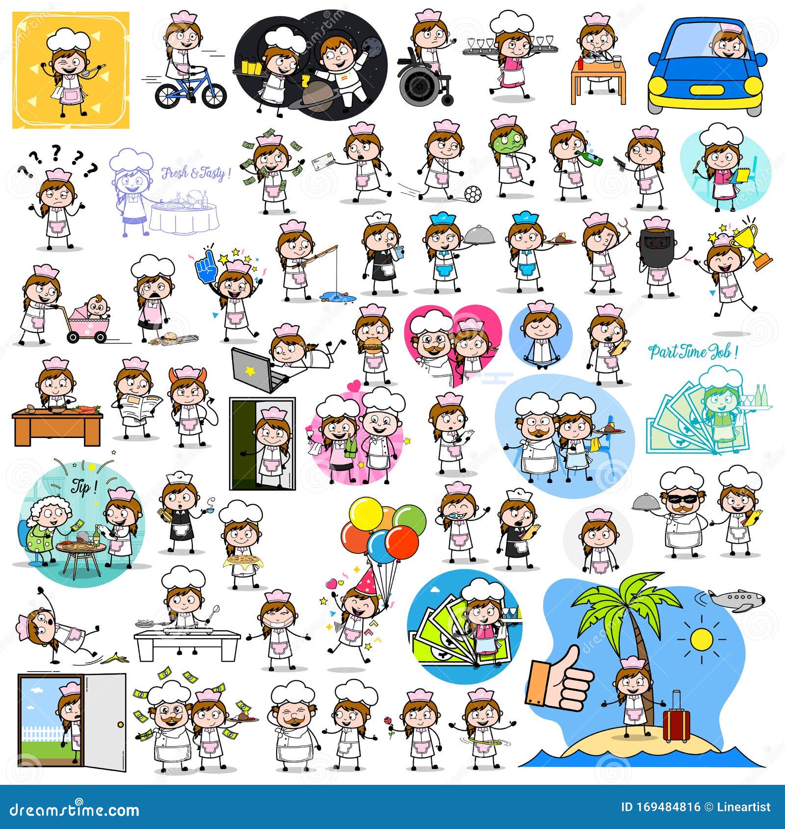 Sammlung Von Comic Waitress - Set of Concepts Vector Illustrationen ...
