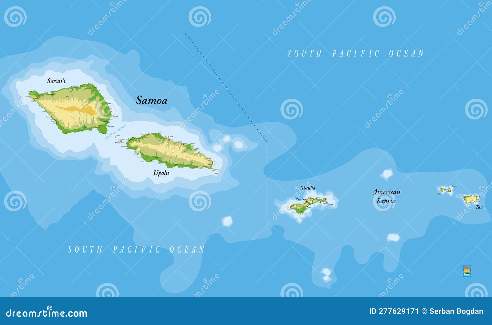 Samoa and American Samoa Highly Detailed Physical Map Stock Vector ...