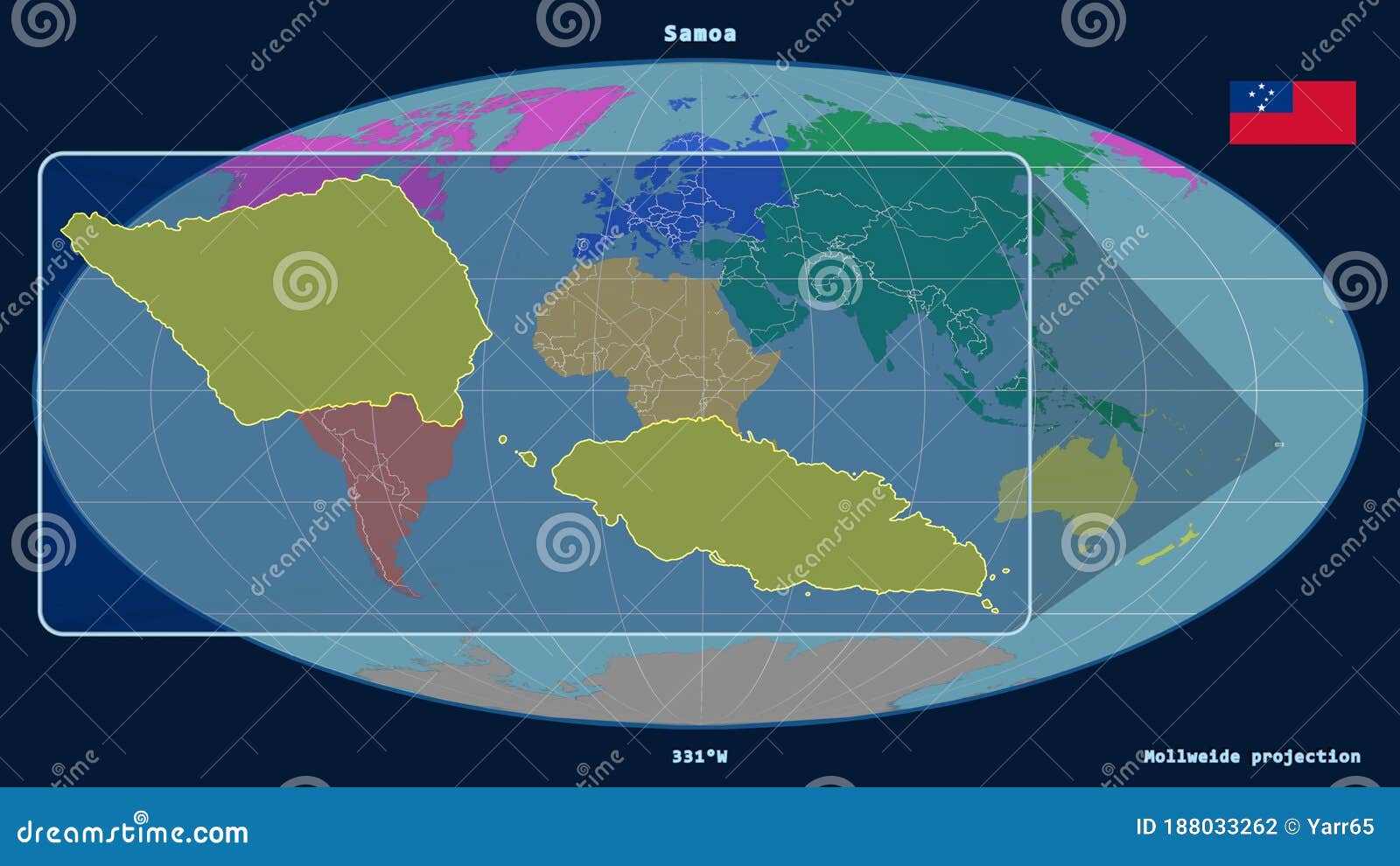 Samoa - Continents. Mollweide, Left Stock Illustration - Illustration ...