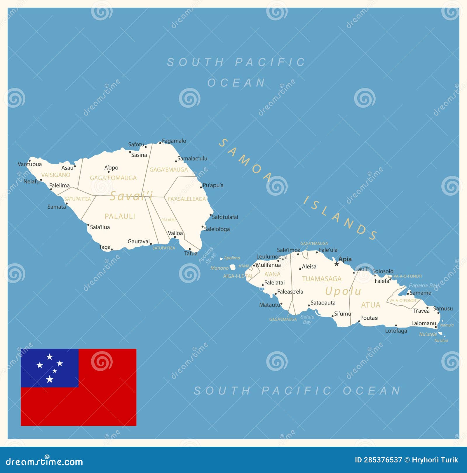 Samoa - Detailed Map with Administrative Divisions and Country Flag ...