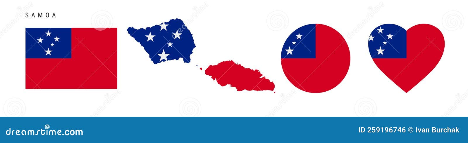 Samoa Flag in Different Shapes Icon Set. Flat Vector Illustration Stock ...