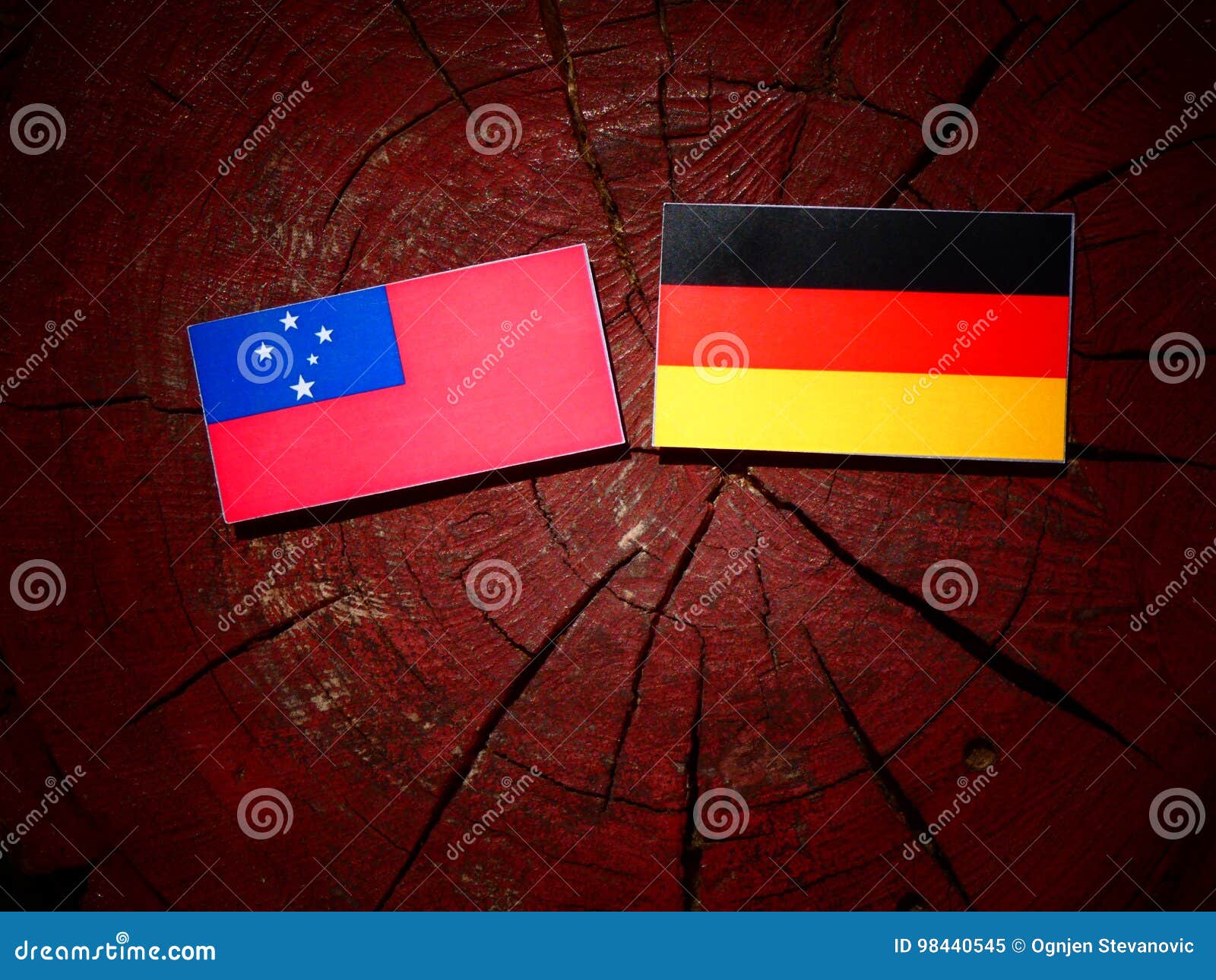 Samoa Flag with German Flag on a Tree Stump Stock Image - Image of ...