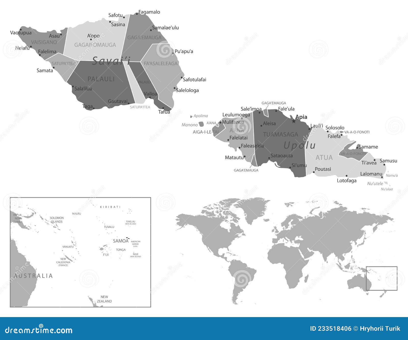 Samoa - Detailed Country Outline And Location On World Map. Vector ...