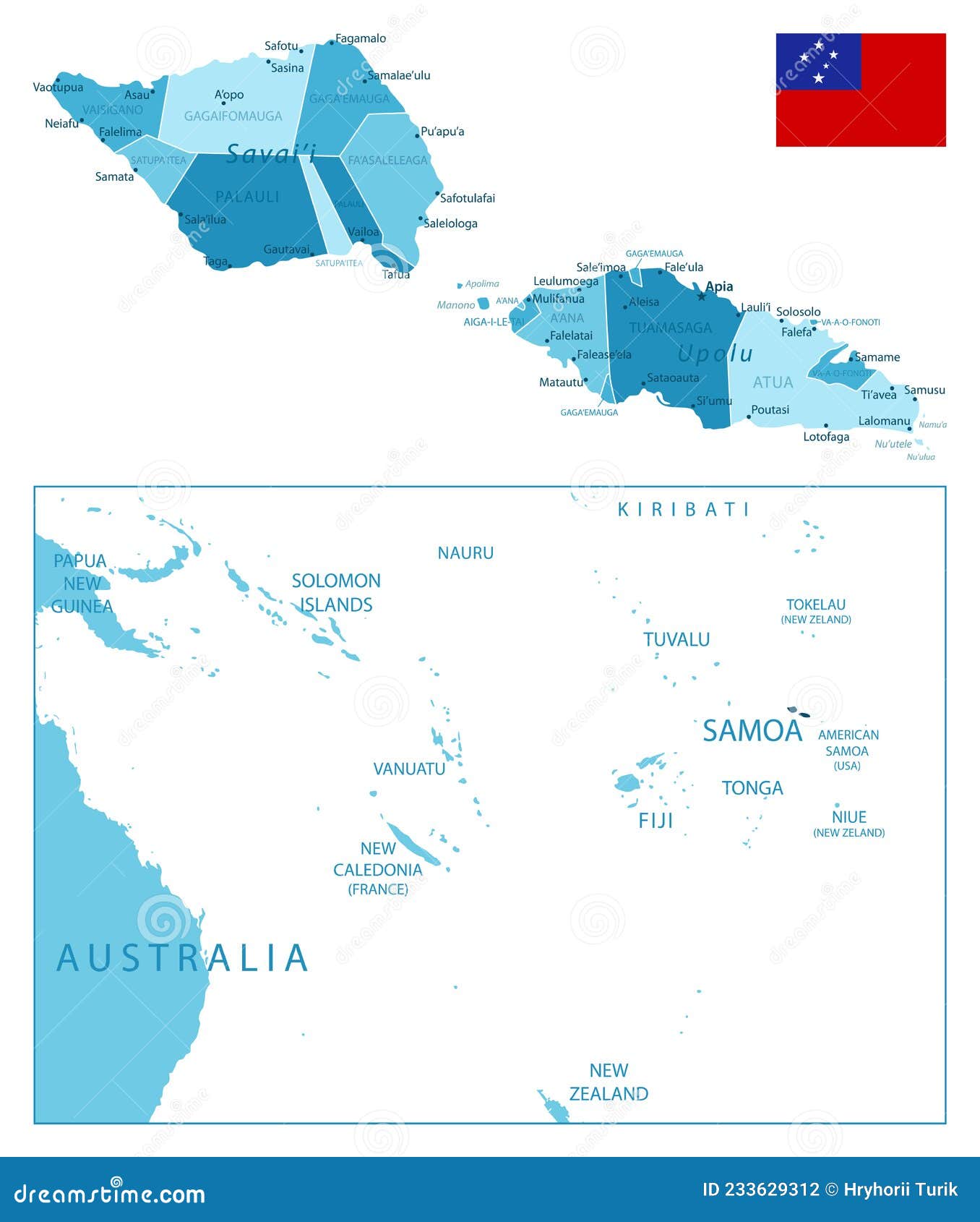 Samoa - Highly Detailed Blue Map. Stock Vector - Illustration of highly ...