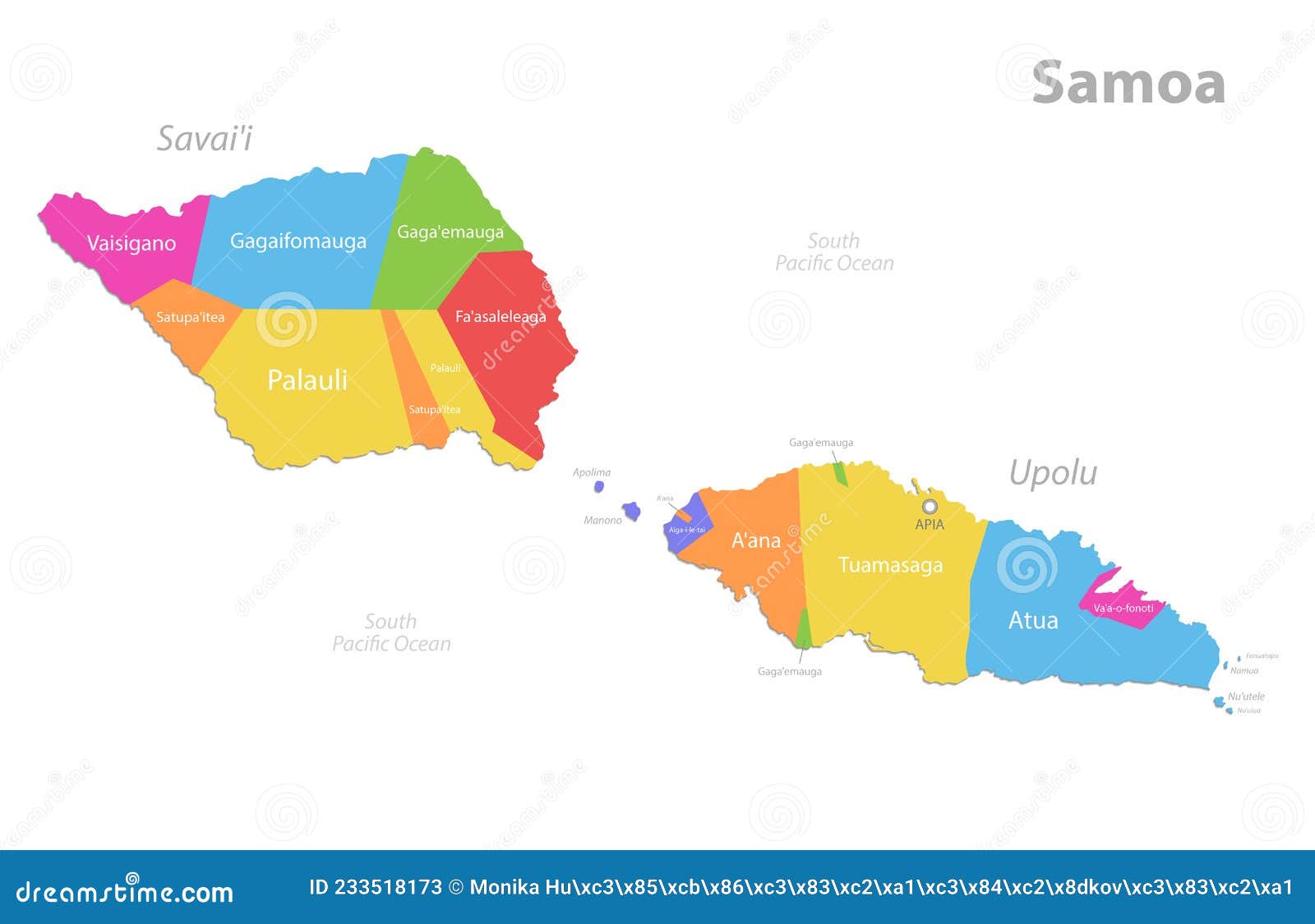 Samoa Map, Administrative Division, Separated Individual Regions with ...
